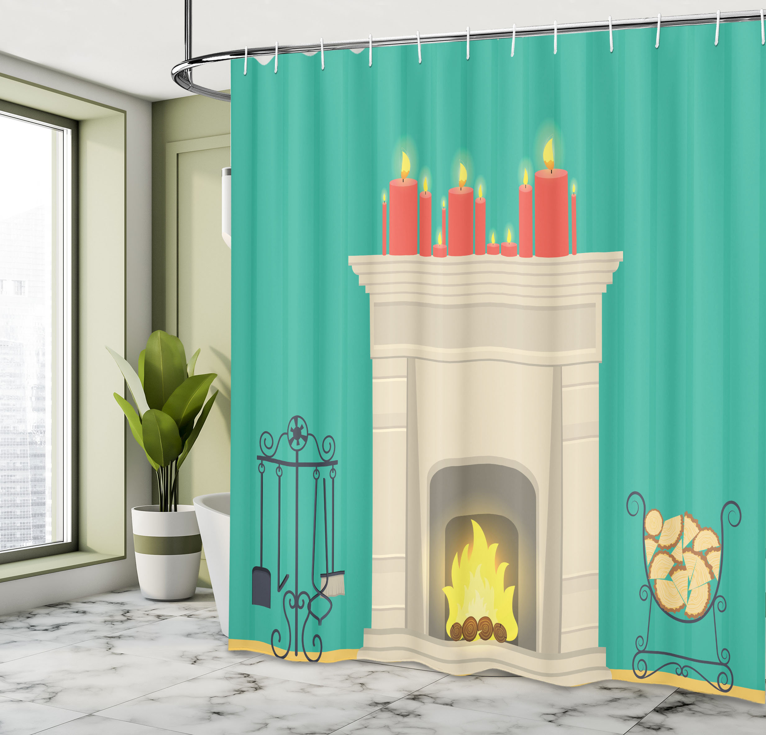 Ambesonne Cozy Shower Curtain Classic Log Candles Art | Wayfair