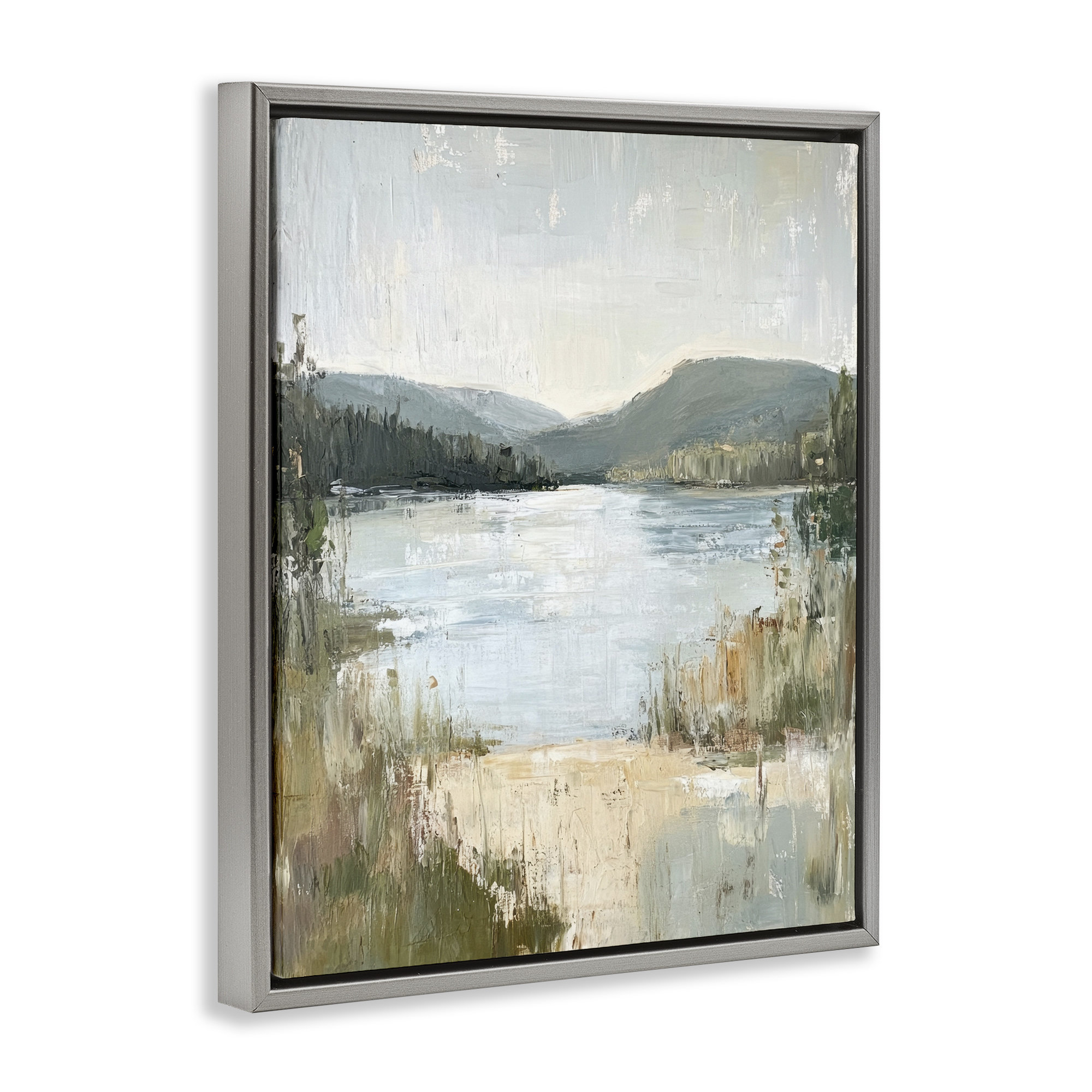 Latitude Run® Abstract Lake Shore & Mountains Floating Frame, design by ...