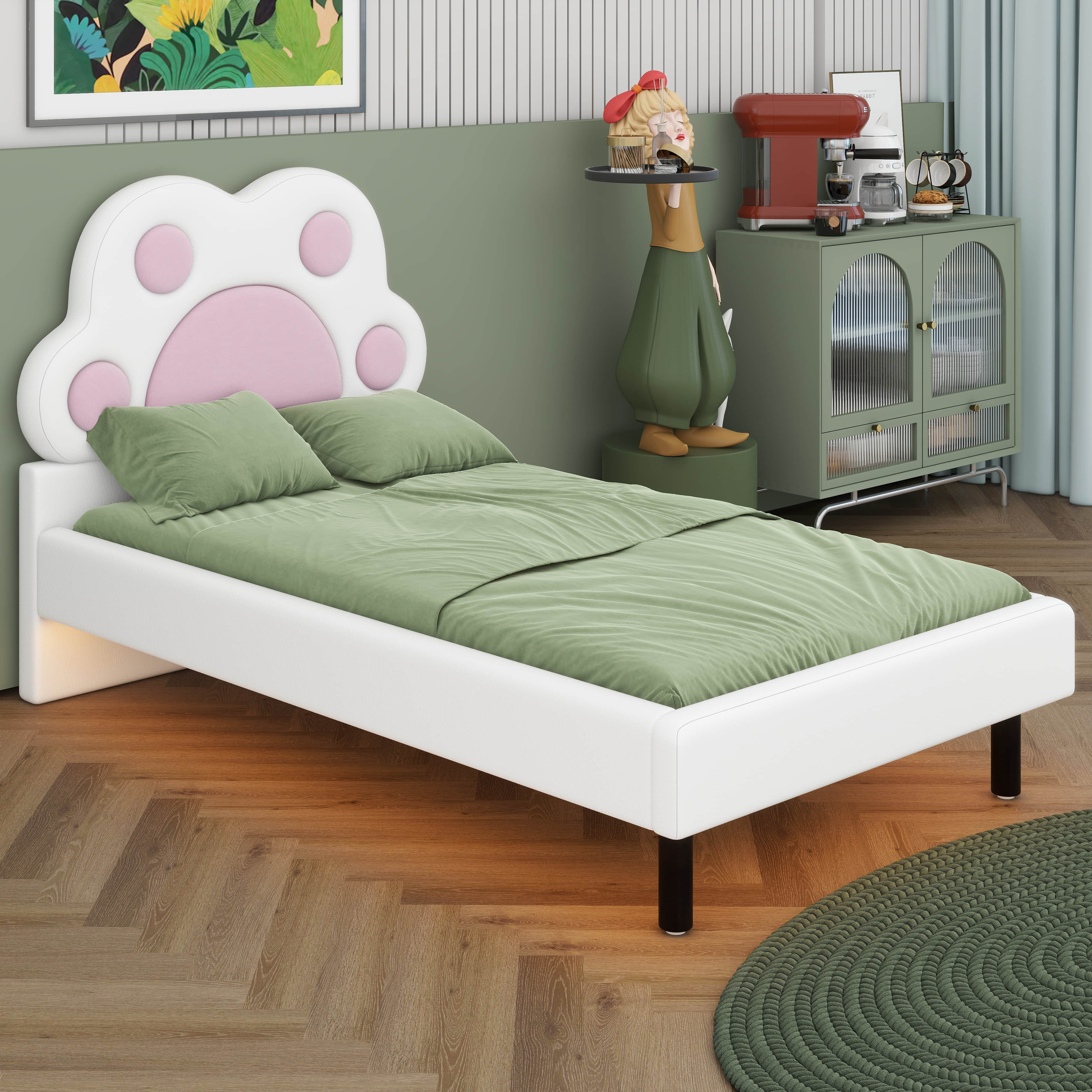 Zoomie Kids Alesea Upholstered Platform Bed with Animal Paw Shaped ...