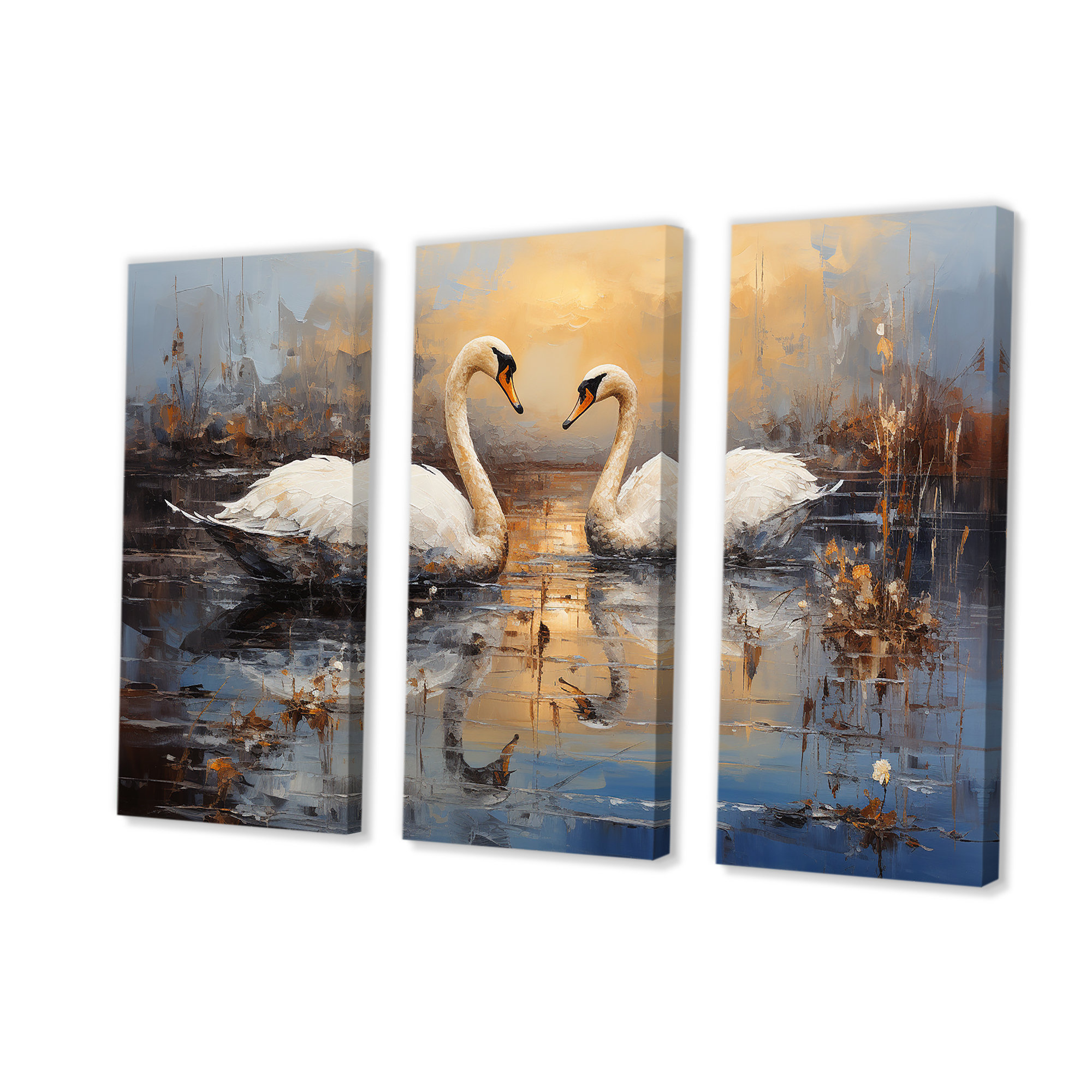 Beachcrest Home™ White Swans Harmony Moonlight Pond V - Swans Animal ...