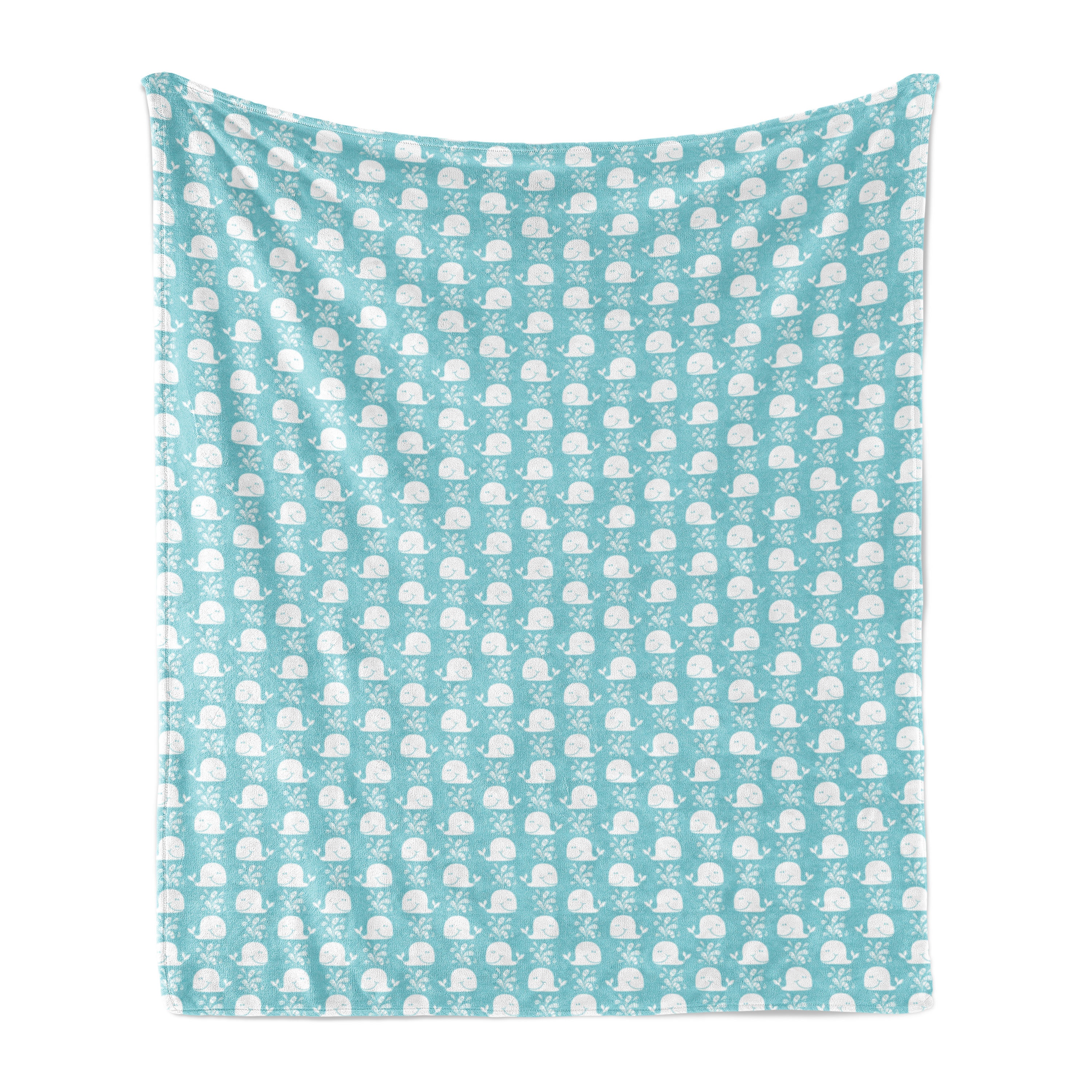 Ambesonne Blue and White Fleece Throw Blanket Waves and Whales 50"x70 ...
