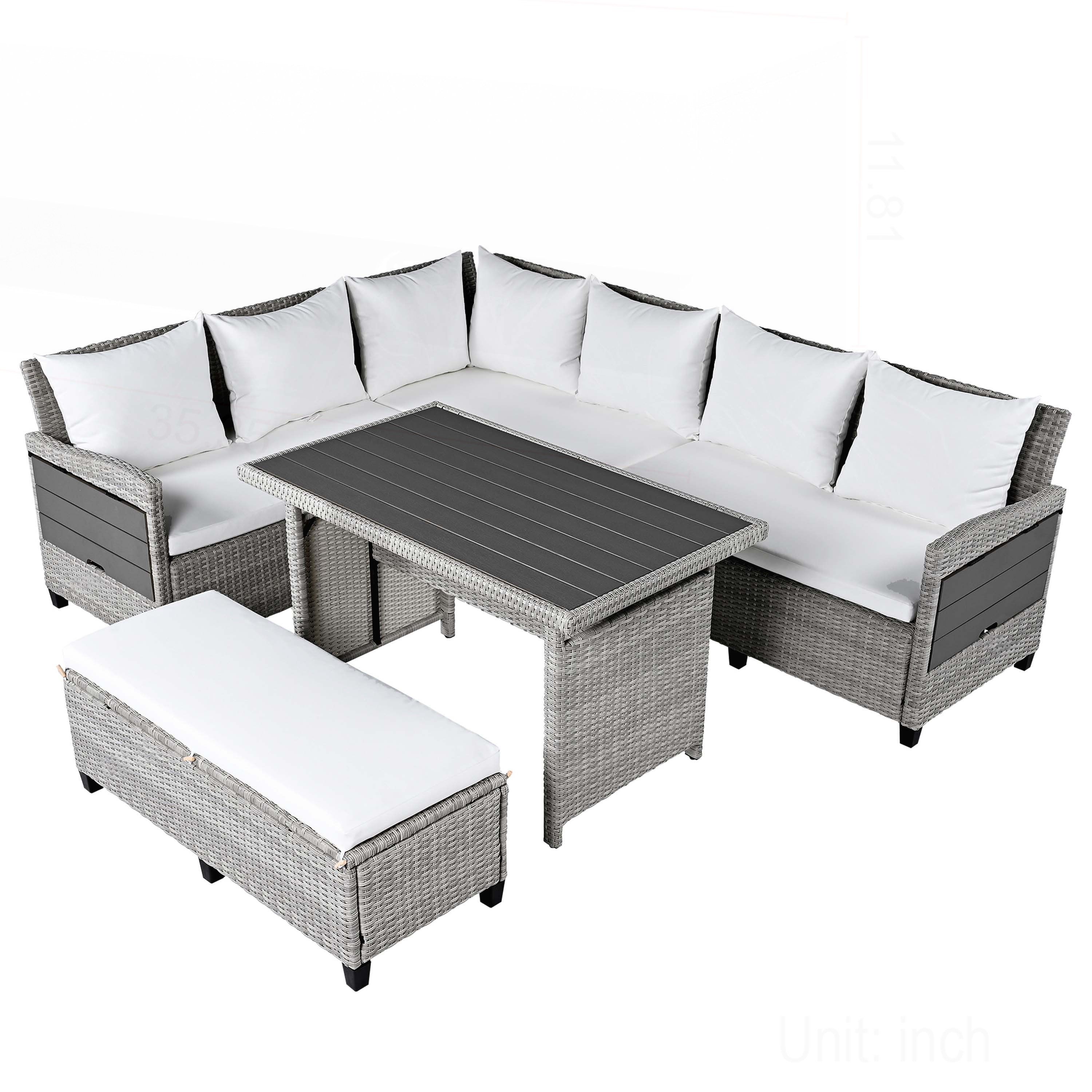 Hokku Designs 5-Piece Outdoor Patio Rattan Sofa Set, Sectional PE ...