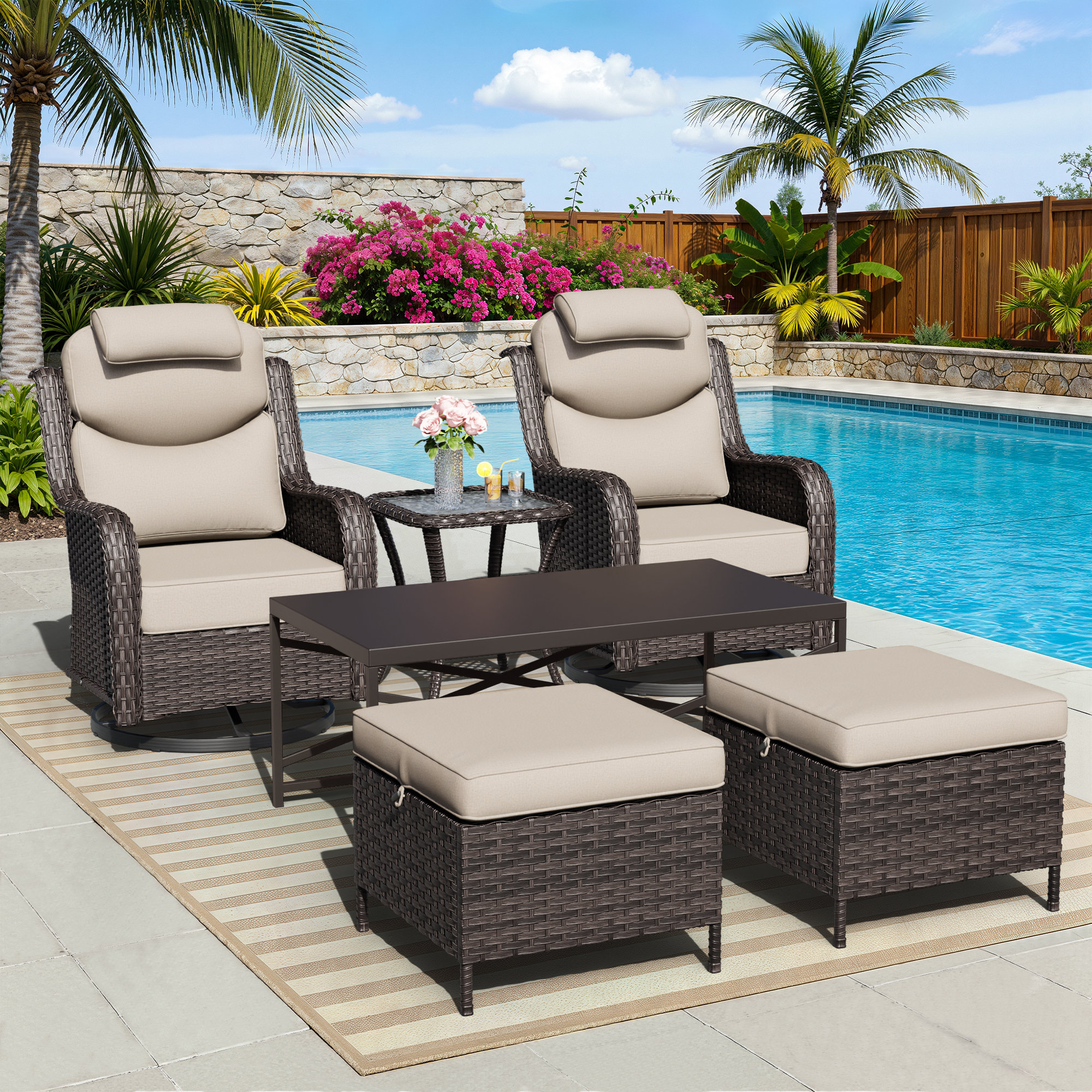 Red Barrel Studio® Adcox 2-Person Outdoor PE Wicker Patio Furniture Set ...