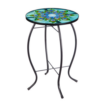 Dakota Fields Redemi Peacock Glass Indoor/Outdoor Side Table - Wayfair ...