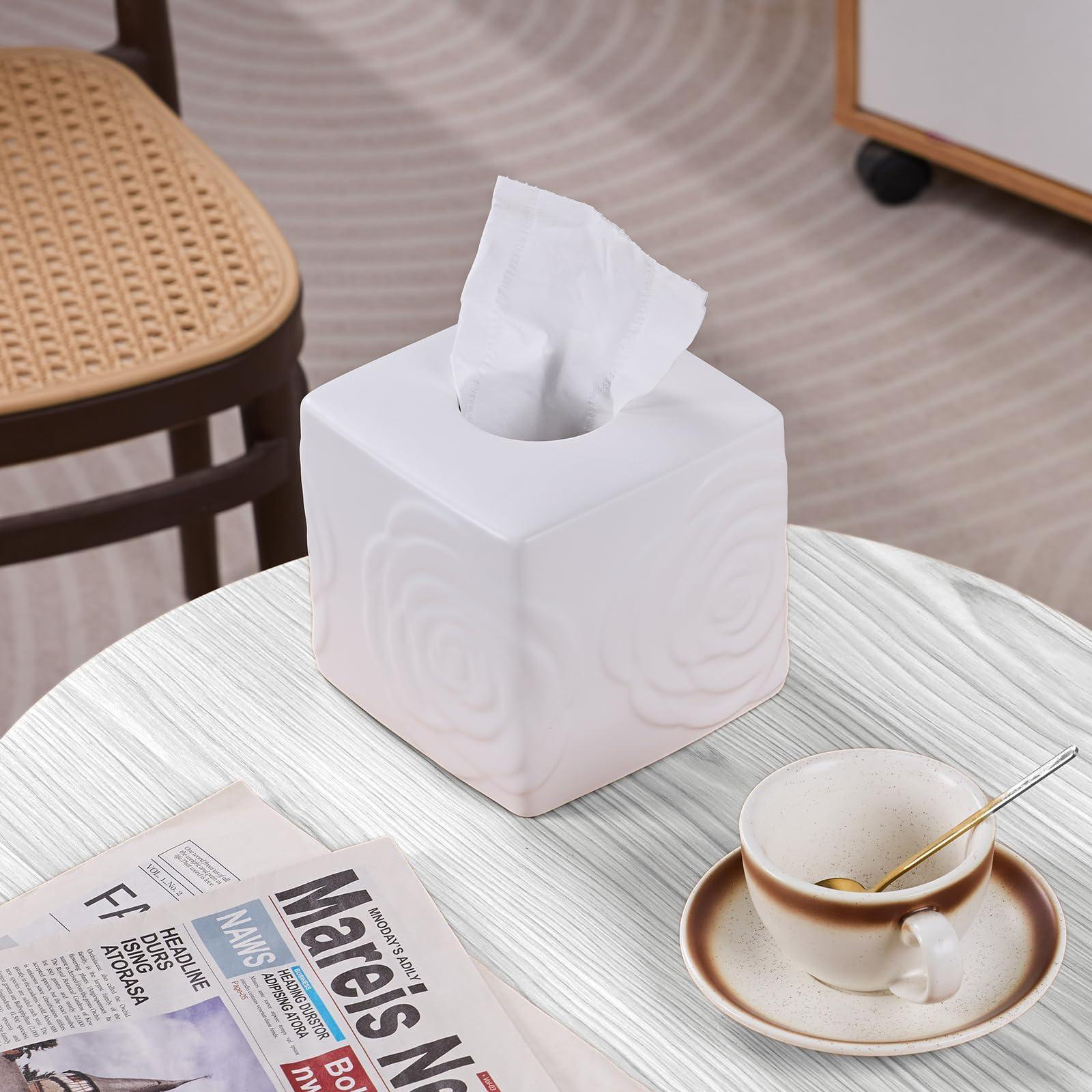Mercer41 Ceramic Rose Tissue Box Cover, Carved Flowers Large Square ...