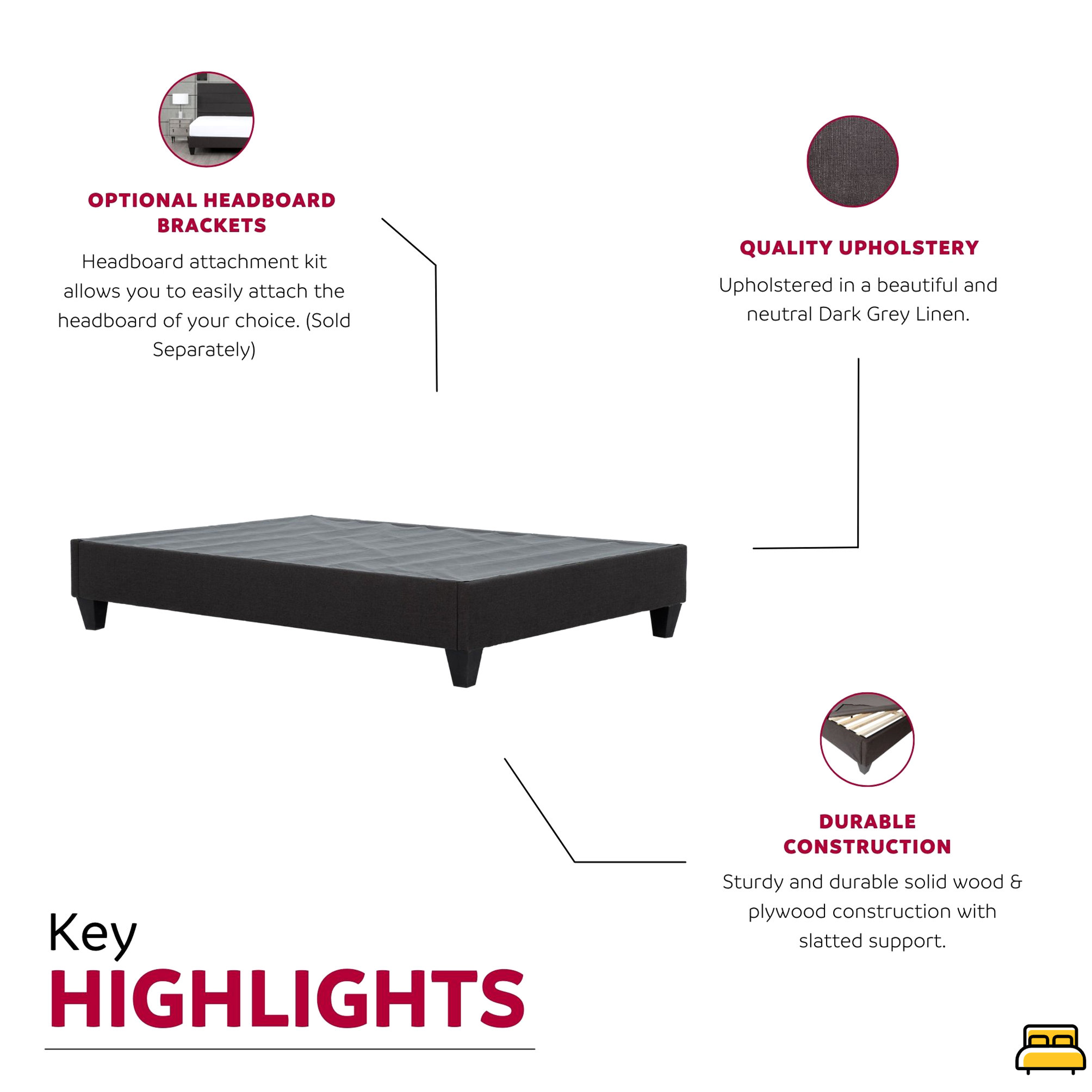 Latitude Run® Bedroom Upholstered Full-Size Platform Bed Base, Wooden ...