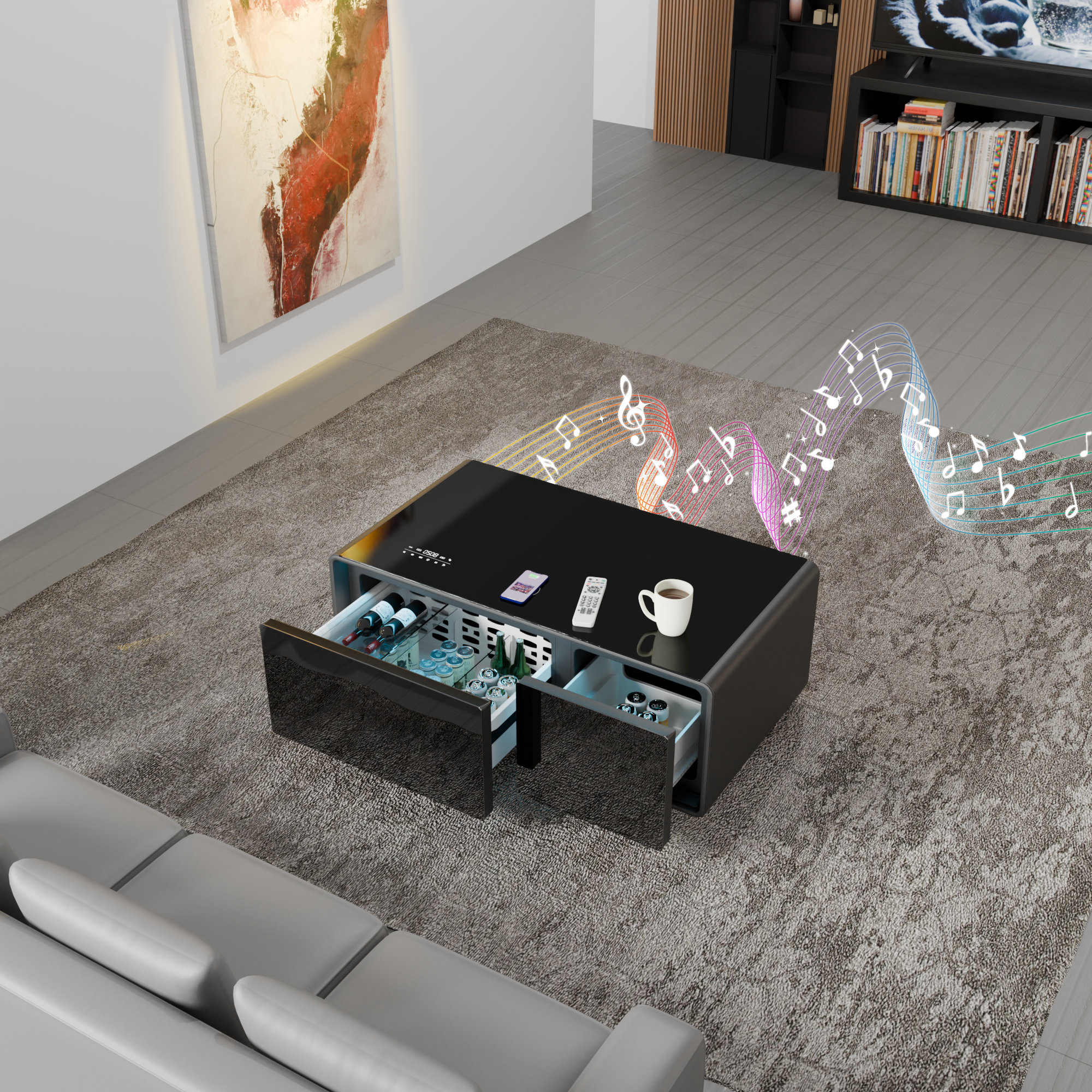 Livtab Smart Coffee Table with Fridge, Wireless Charging and Speakers ...