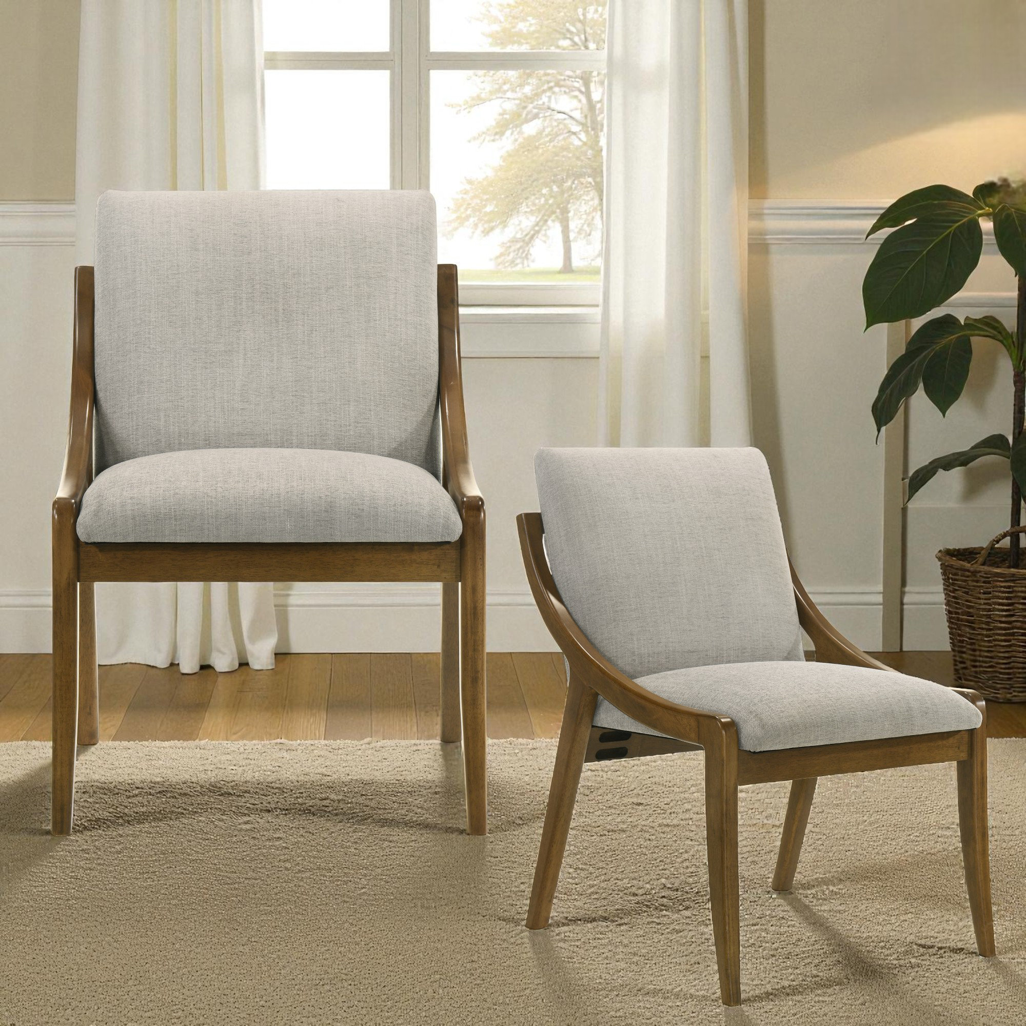 Hokku Designs Cici Grey Chenille & Vintage Oak Upholstered Side Chair ...
