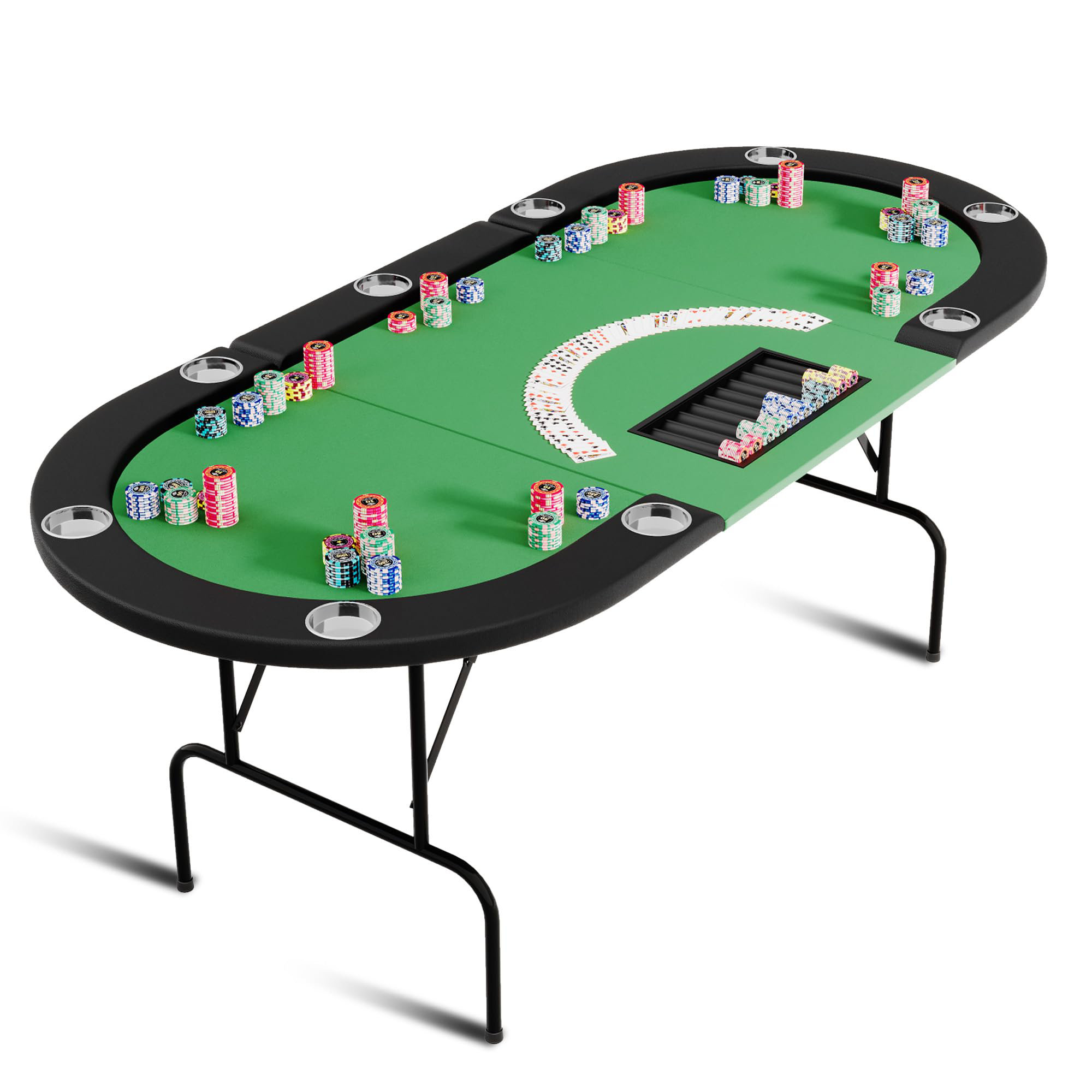GarveeHome Oval Poker Table with Collapsible Legs, Texas Holdem Blackjack Poker Table with ...