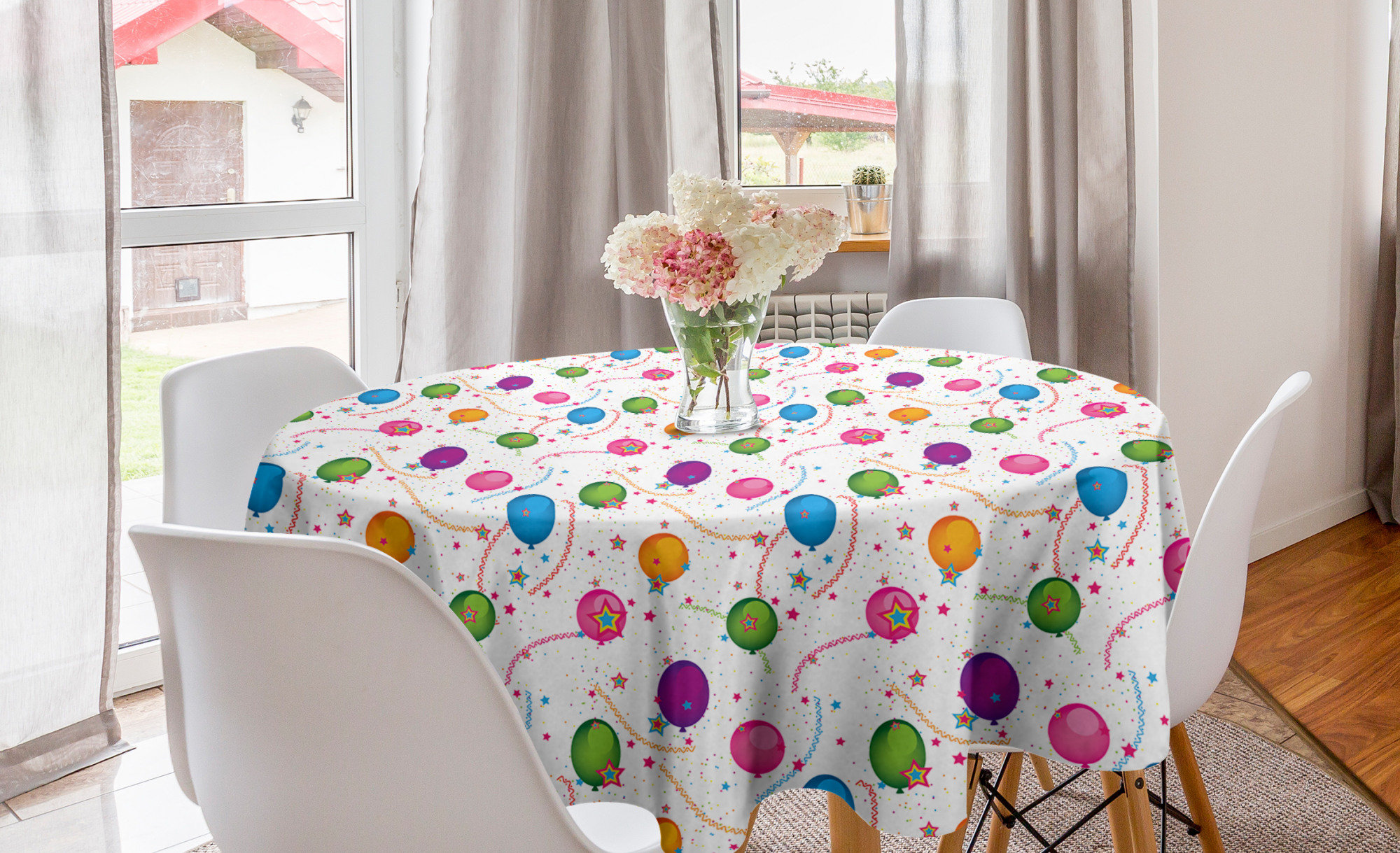 East Urban Home Birthday Round Tablecloth, Vibrant Colored Flying ...