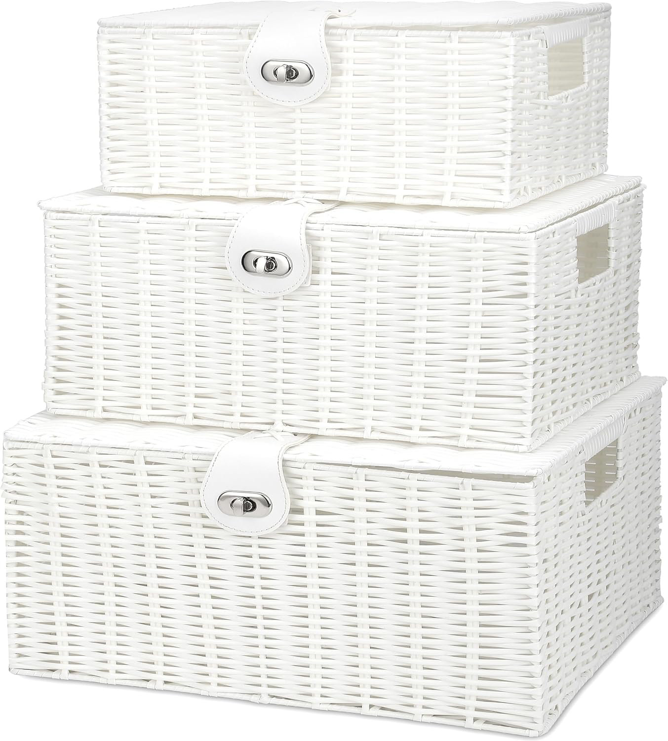 Ophelia & Co. White Wicker Storage Baskets - Set Of 3 Decorative ...