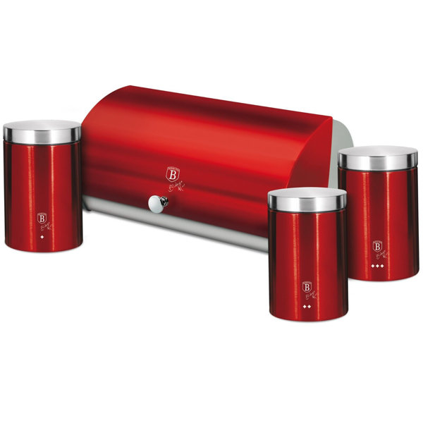 Berlinger Haus Red Metal Stainless Steel Loaf Bread Storage Bin Box ...
