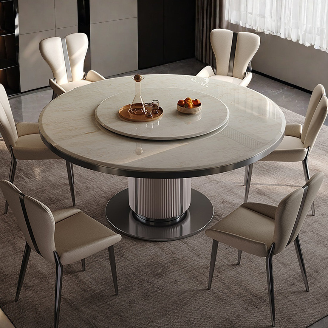 ALLNICEDT Light Luxury Natural Marble Round Dining Table Set - Wayfair ...