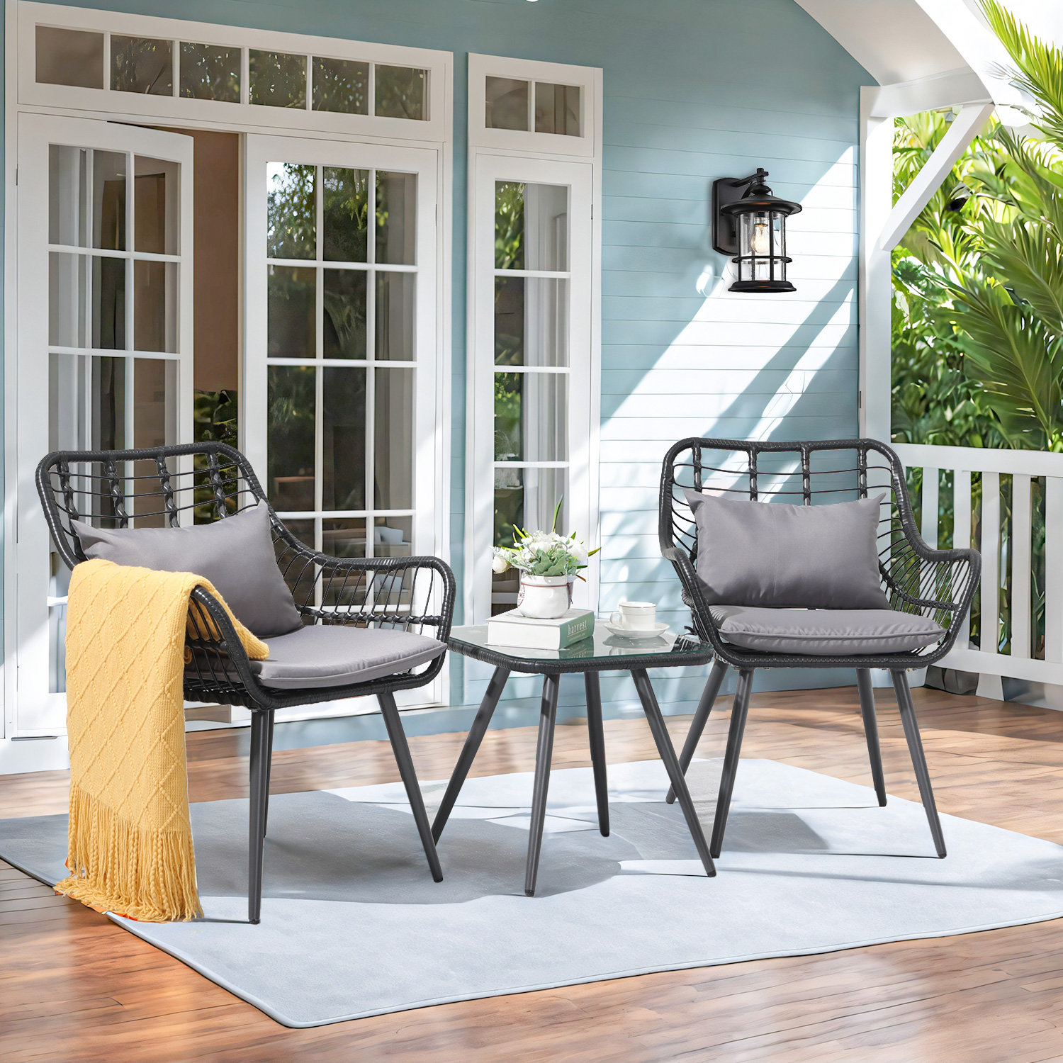 George Oliver 3 Pcs Wicker Outdoor Patio Set With Enhanced Comfort ...