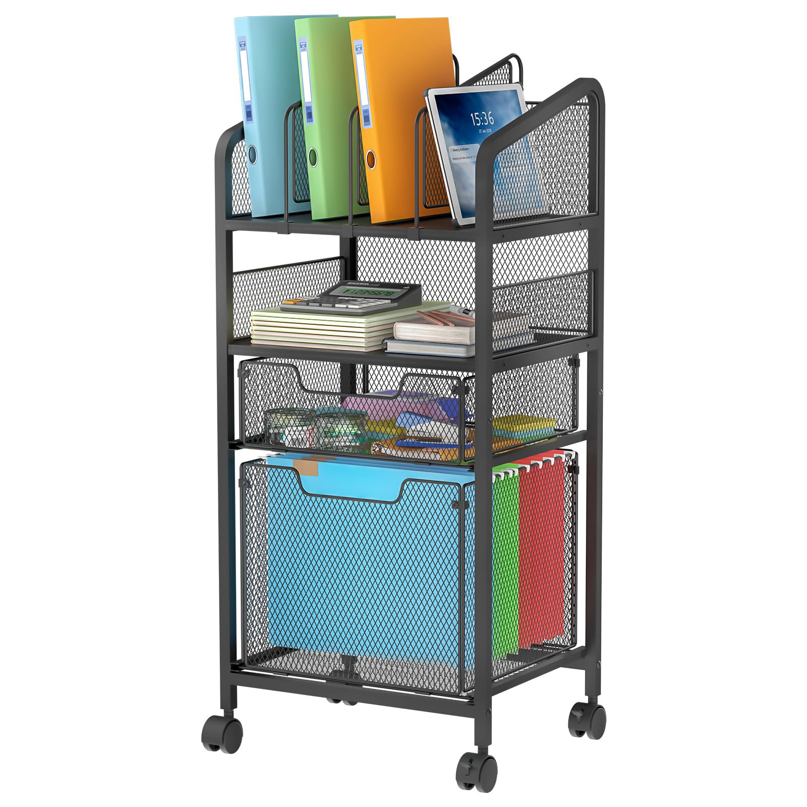 Dakota Fields Katianne 4-Tier Rolling File Cart With Hanging File ...