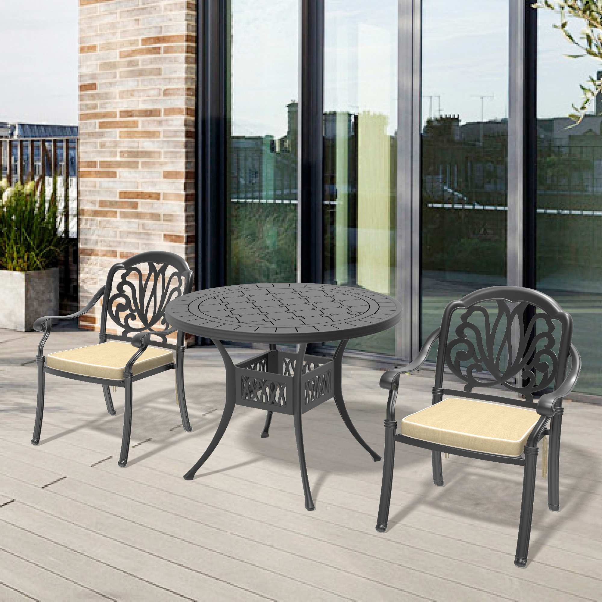 Canora Grey Ensemble de salle à manger 3 pièces pour table ronde en ...