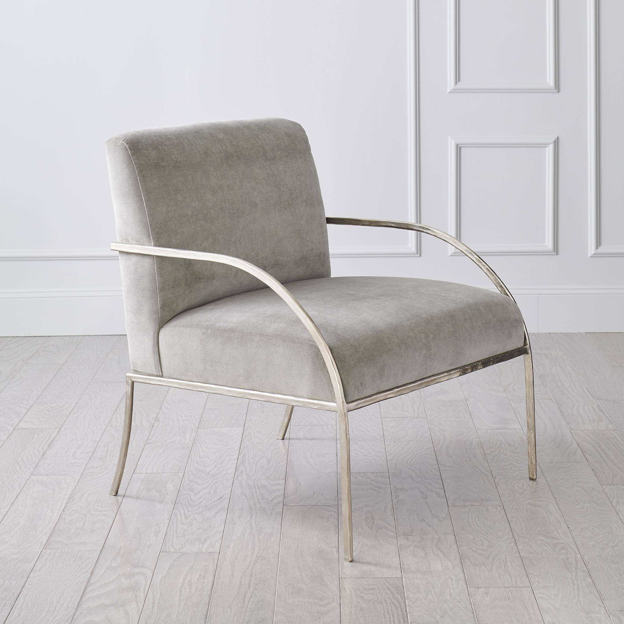 Global Views Swoop Chair-Grey Velvet-Nickel | Perigold