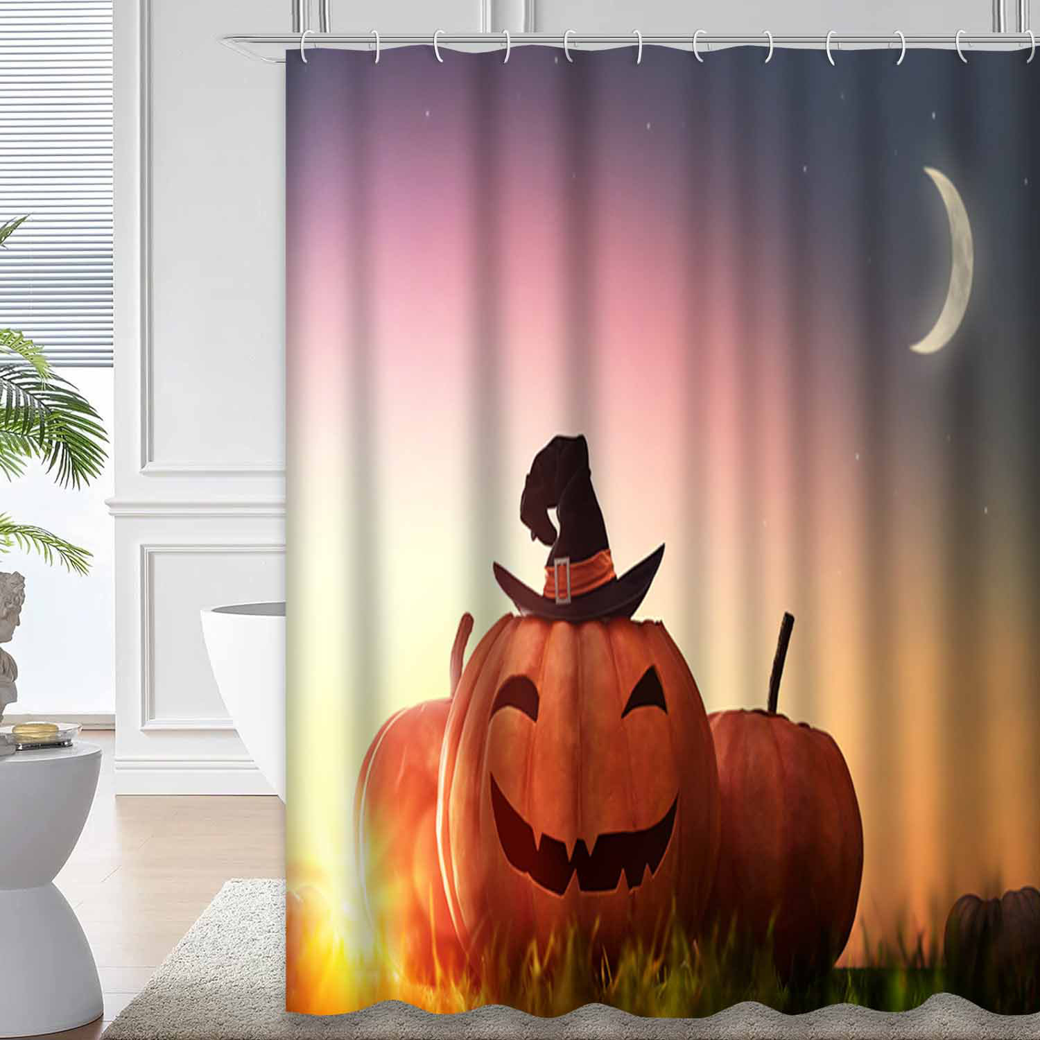 The Holiday Aisle® ??Witchy Halloween Shower Curtain with 12 Hooks ...