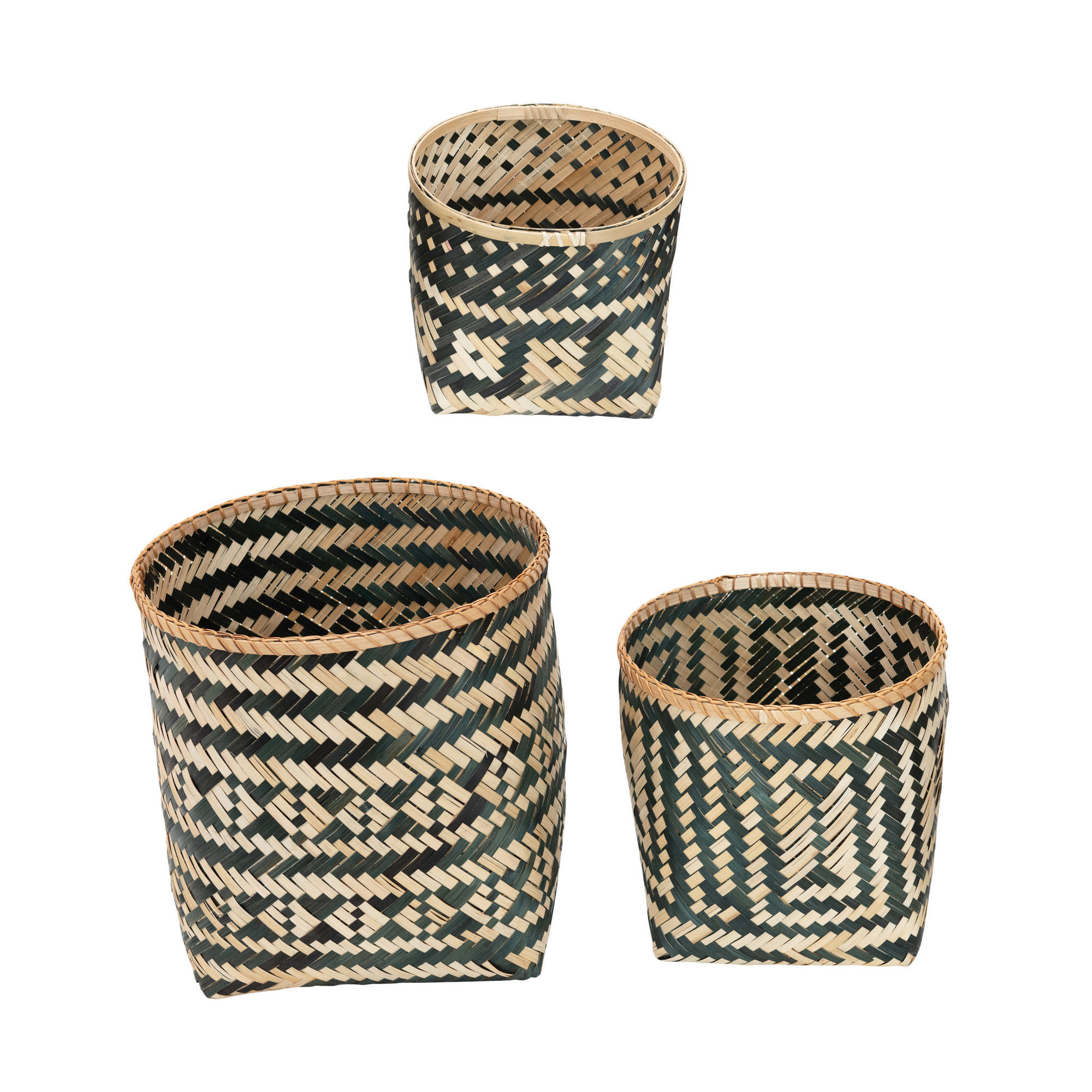 Bayou Breeze Bamboo Baskets With Pattern, Natural & Black, Set Of 3 ...