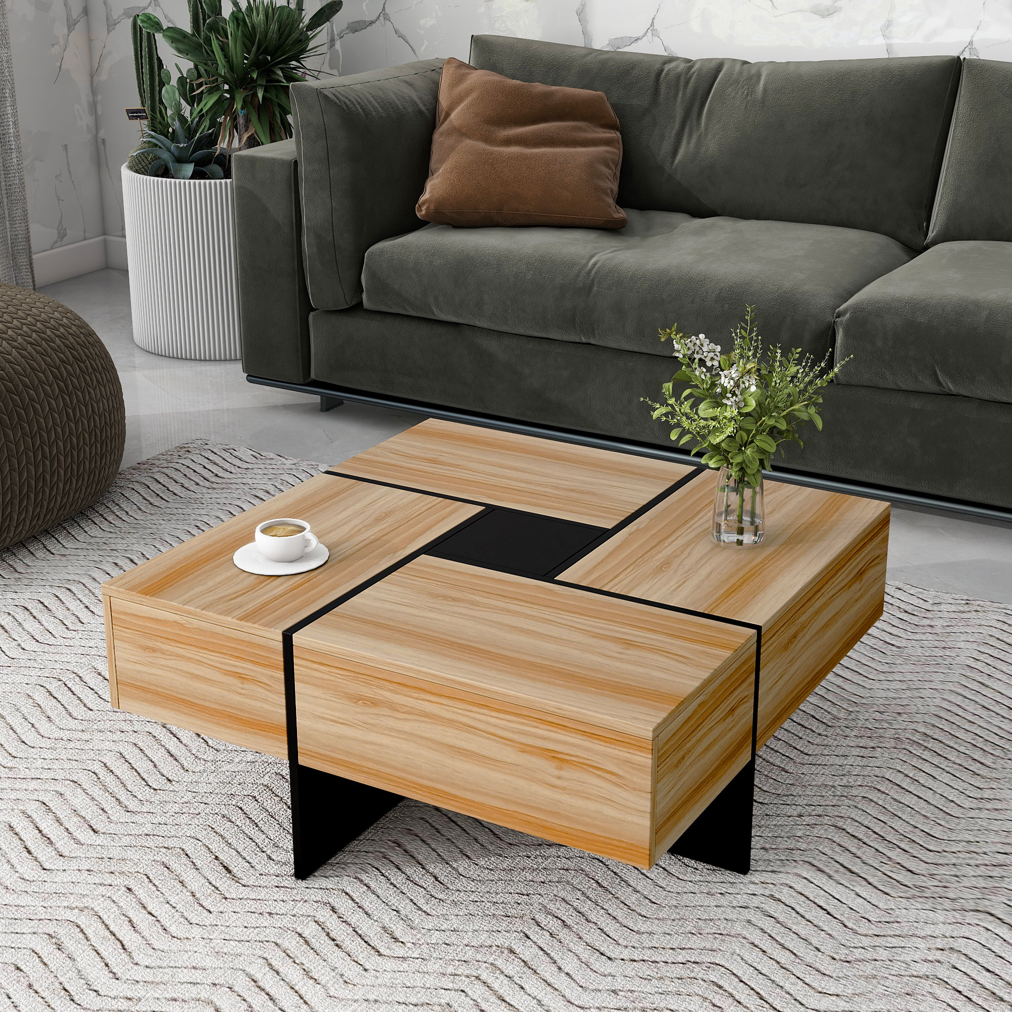 Ivy Bronx Square Coffee Table With 4 Hidden Storage Compartments ...
