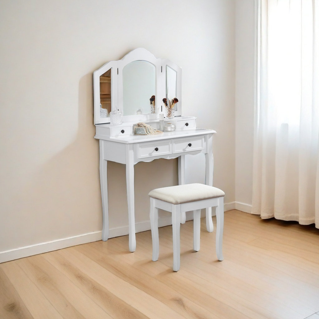 Latitude Run® Wooden Makeup Vanity Table And Stool Set - Wayfair Canada