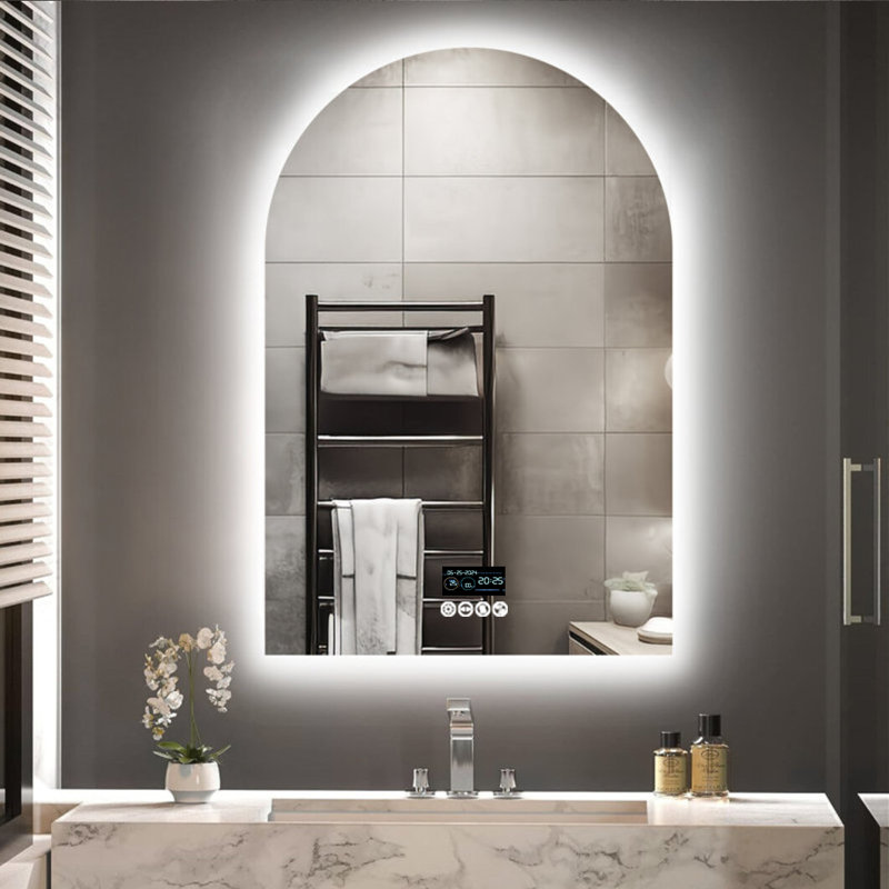 Ivy Bronx Arched Bathroom Mirror With Led Lights And Built-in Bluetooth ...