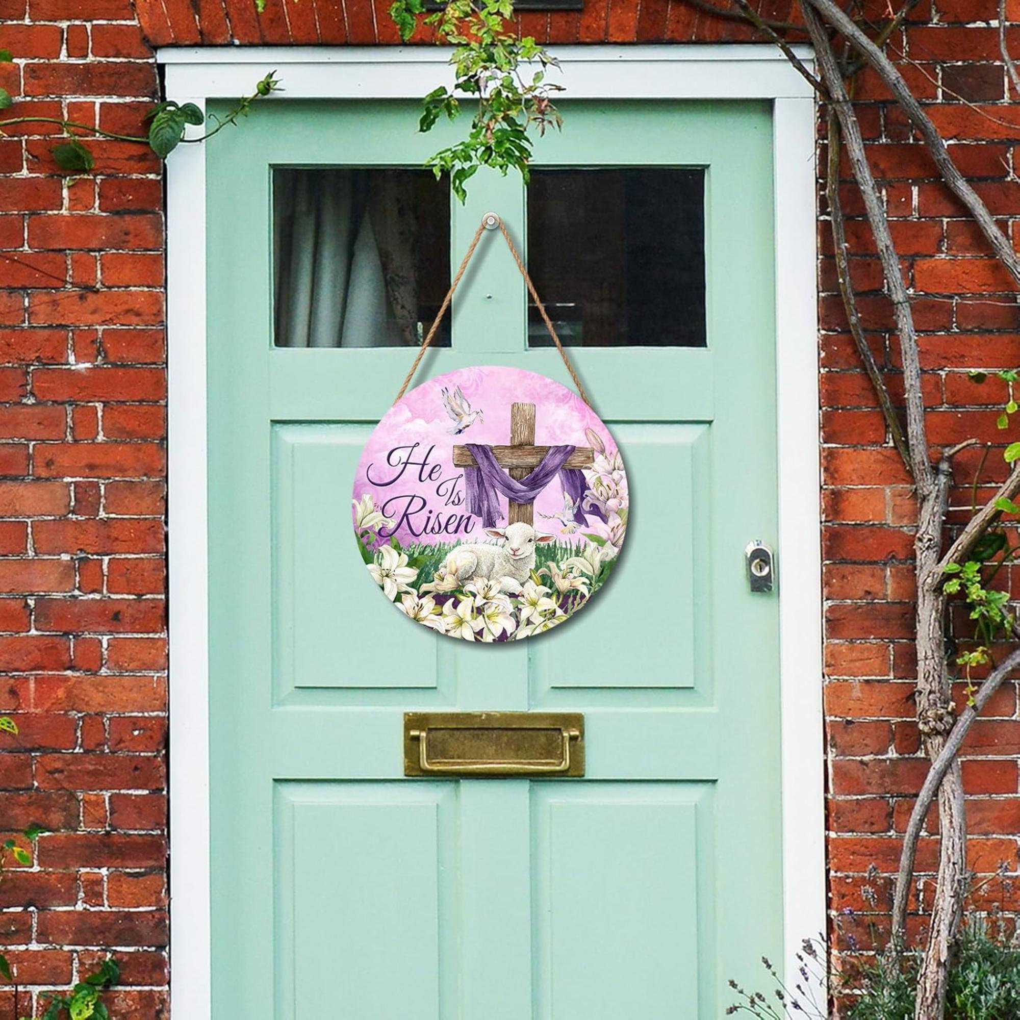 Ophelia & Co. He Is Risen Door Sign Wreath For Front Door Easter Cross ...