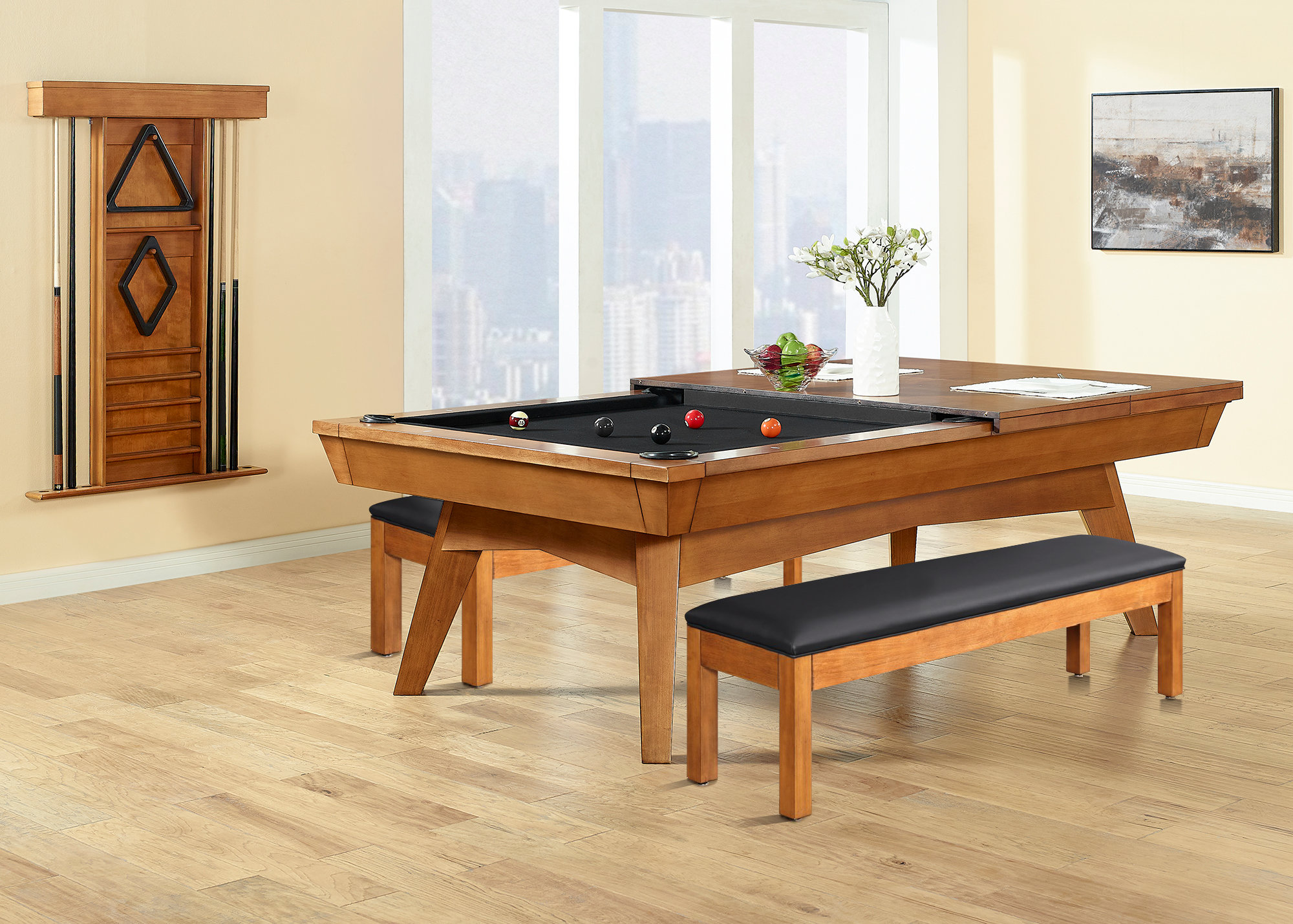 Playcraft Copenhagen 8' Slate Pool Table with Dining Top and Benches ...