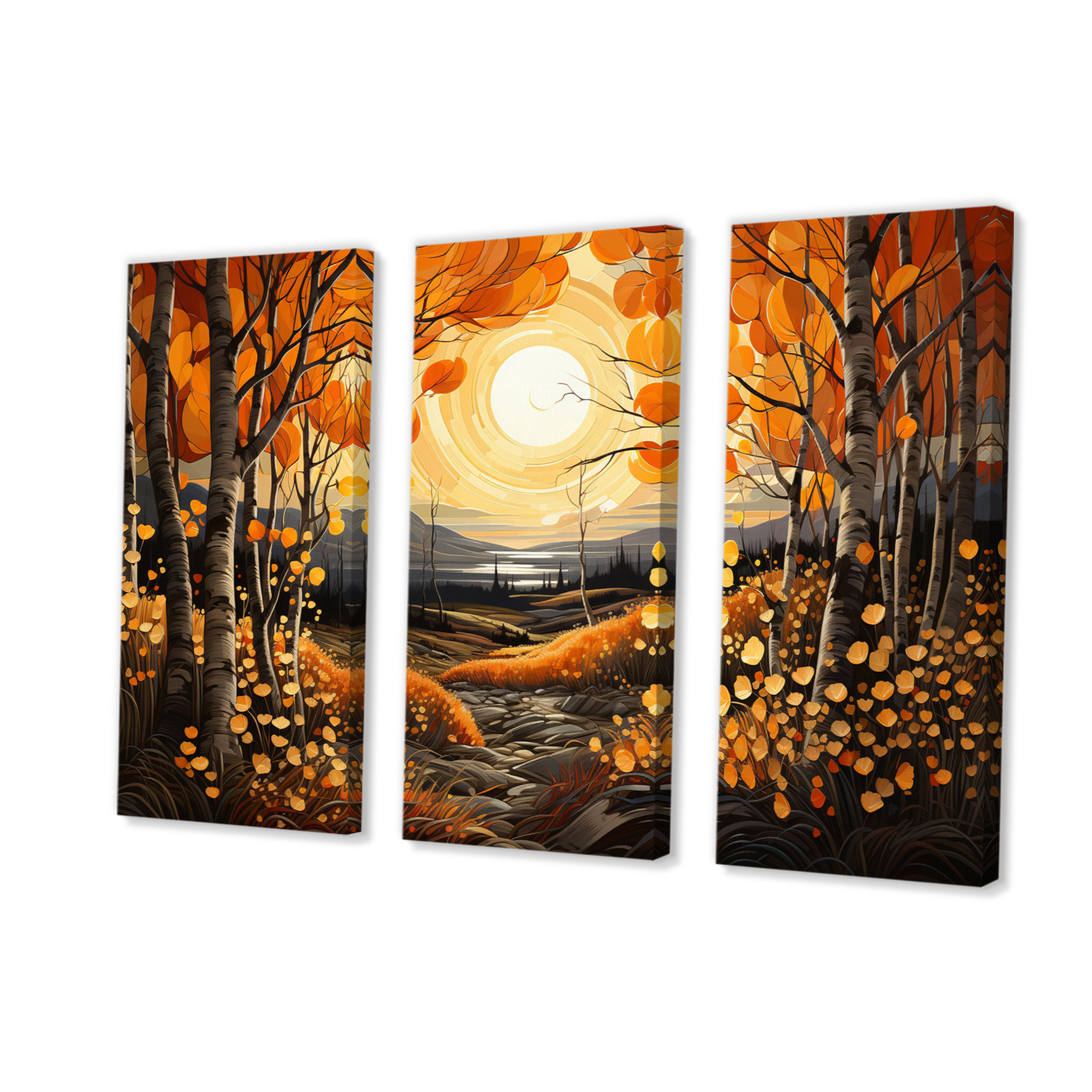 Millwood Pines " Birch Woods Gilded Pathway VI " 3 - Pieces | Wayfair