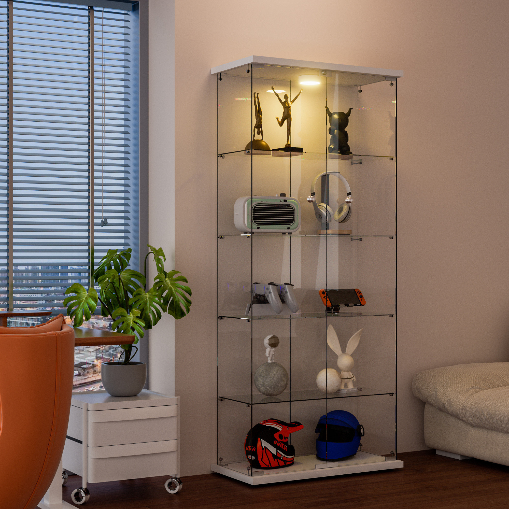 Ebern Designs Jabdiel 5-Shelf Tempered Glass Display Cabinet with LED ...