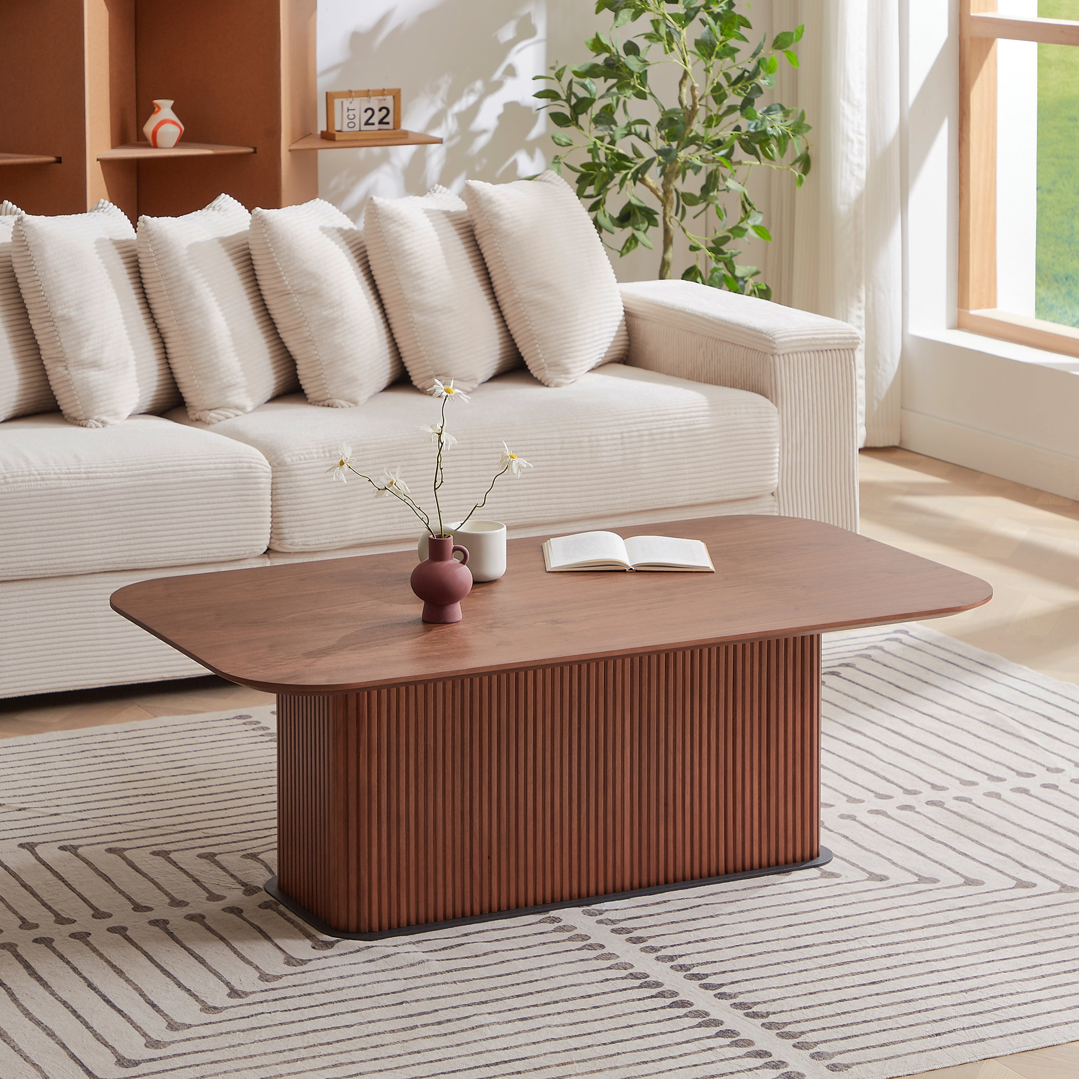 Hokku Designs Coffee Table Walnut Wood Surface And Black Metel Feet ...