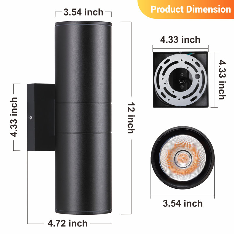 Orren Ellis 12'' H Integrated LED Cylinder Up Down Wall Light Outdoor ...