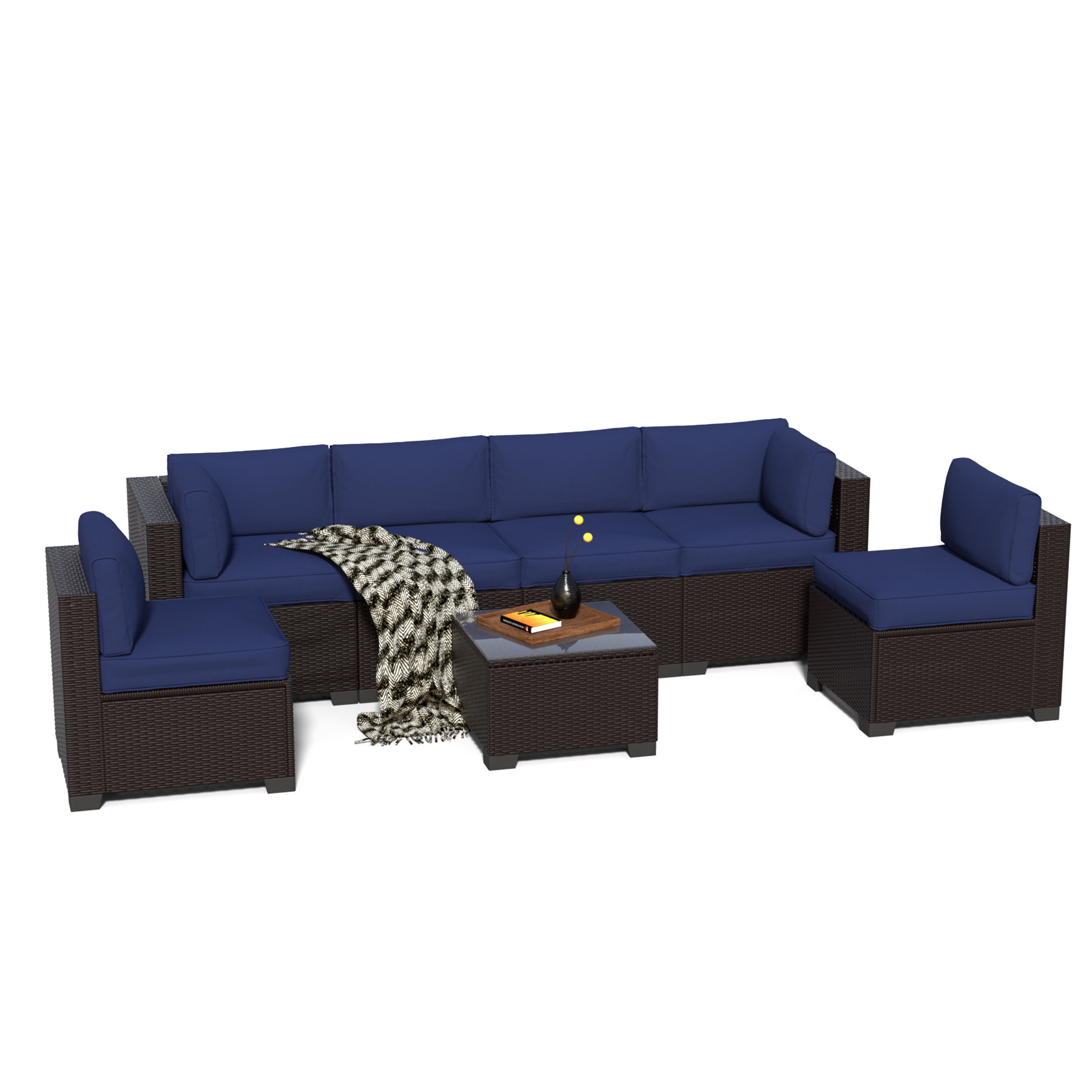 Latitude Run® 7-piece Outdoor Patio Furniture Set, All-weather Rattan ...