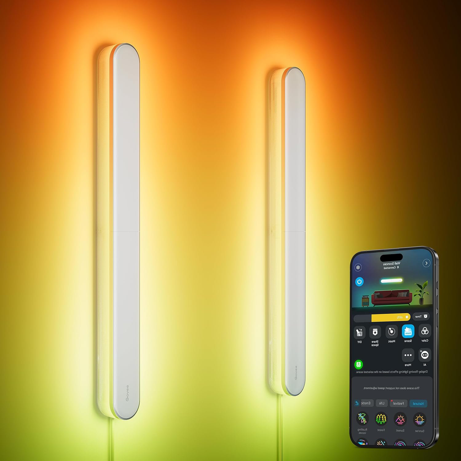 Co-t Govee RGBIC LED Wall Sconces, Smart Plug-In Wall Lights With Music ...