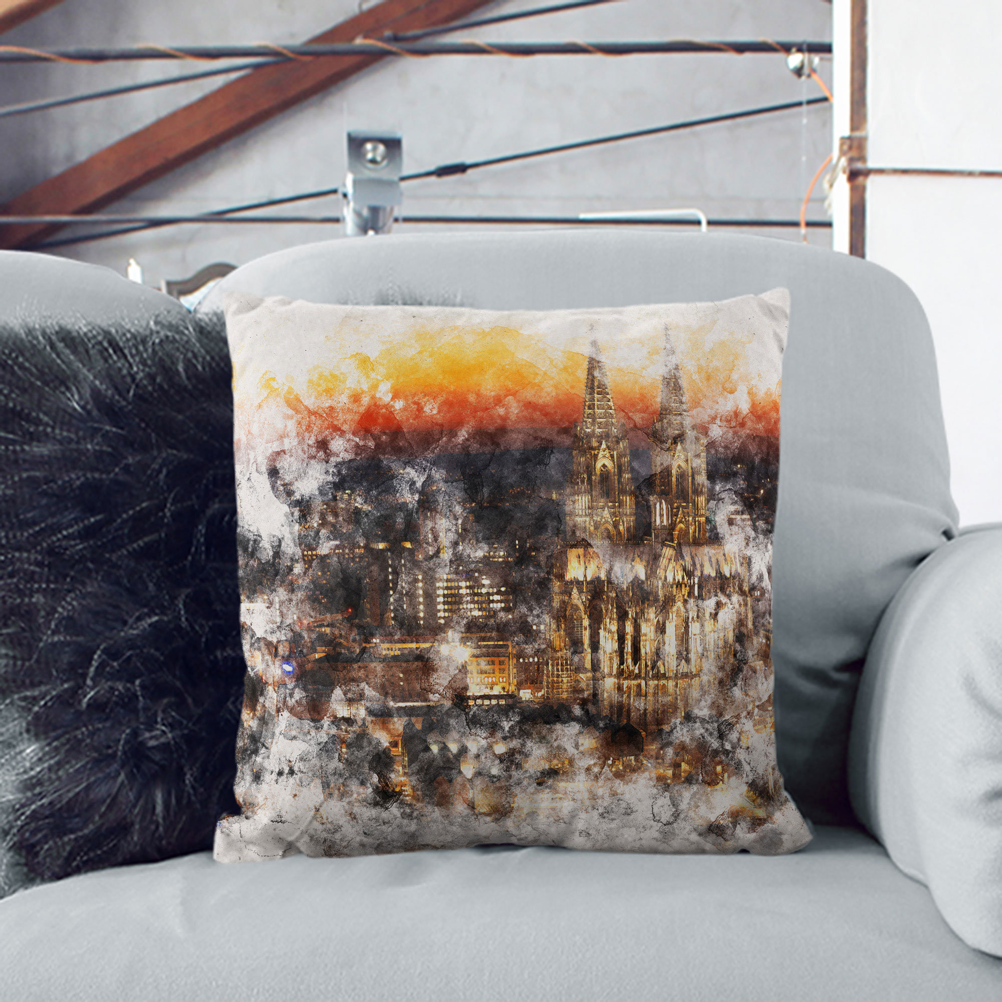 East Urban Home The Cologne Cathedral Vol.1 Watercolour Scatter Cushion ...