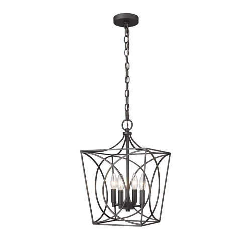 Mercer41 4 - Light Steel Dimmable Lantern Geometric Chandelier ...