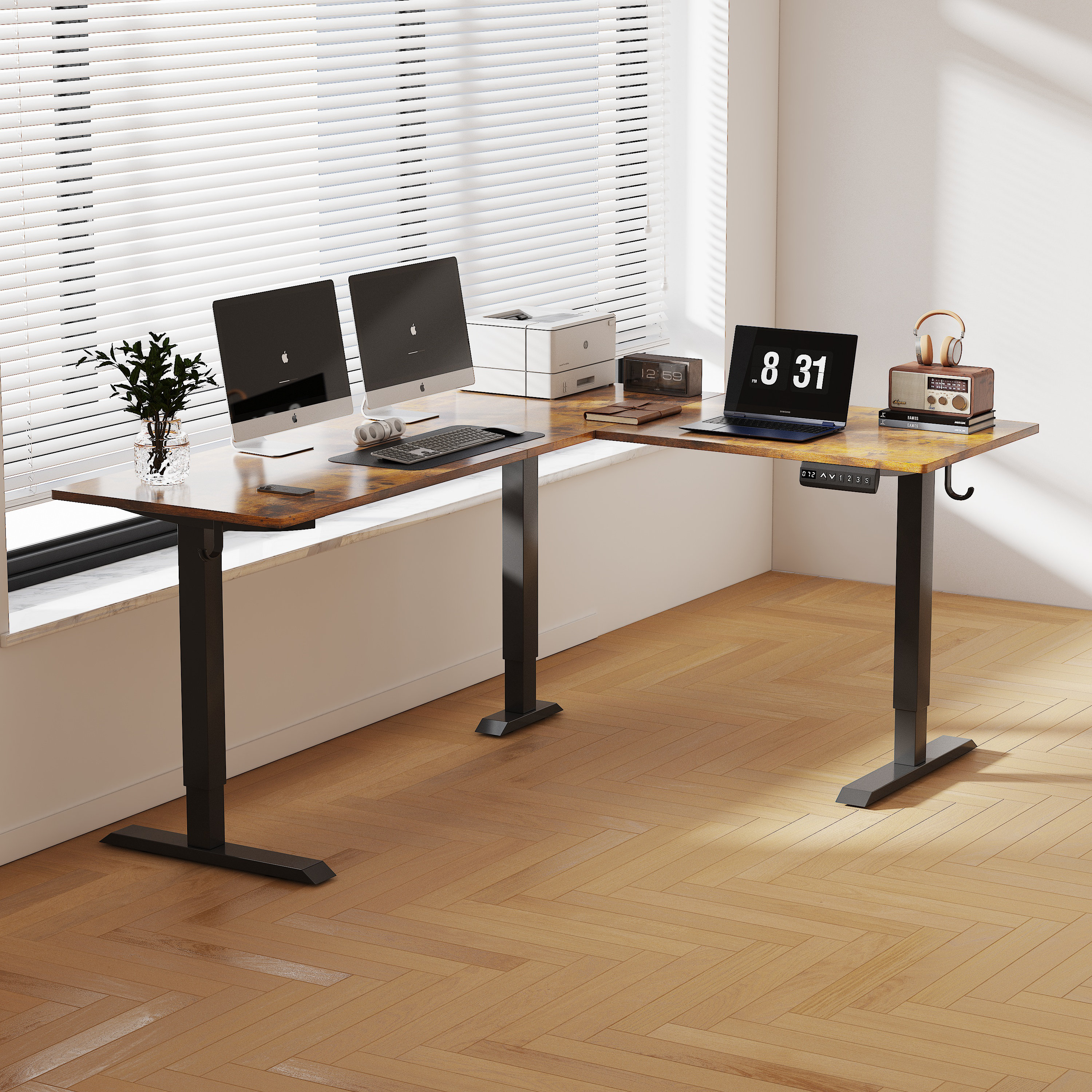 Inbox Zero Mickail 63'' W Height Adjustable L-Shaped Standing Desk ...