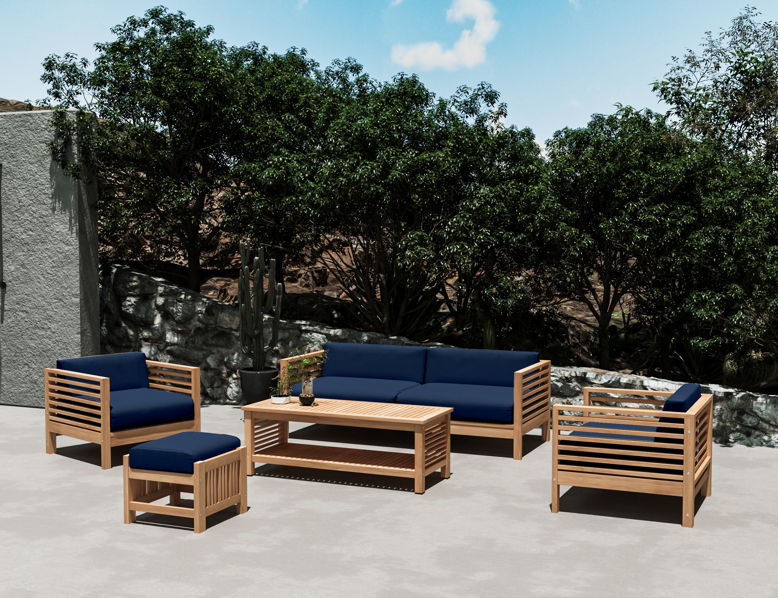 Hokku Designs Moranda 5-Piece Teak Outdoor Patio Deep Seating Set with ...