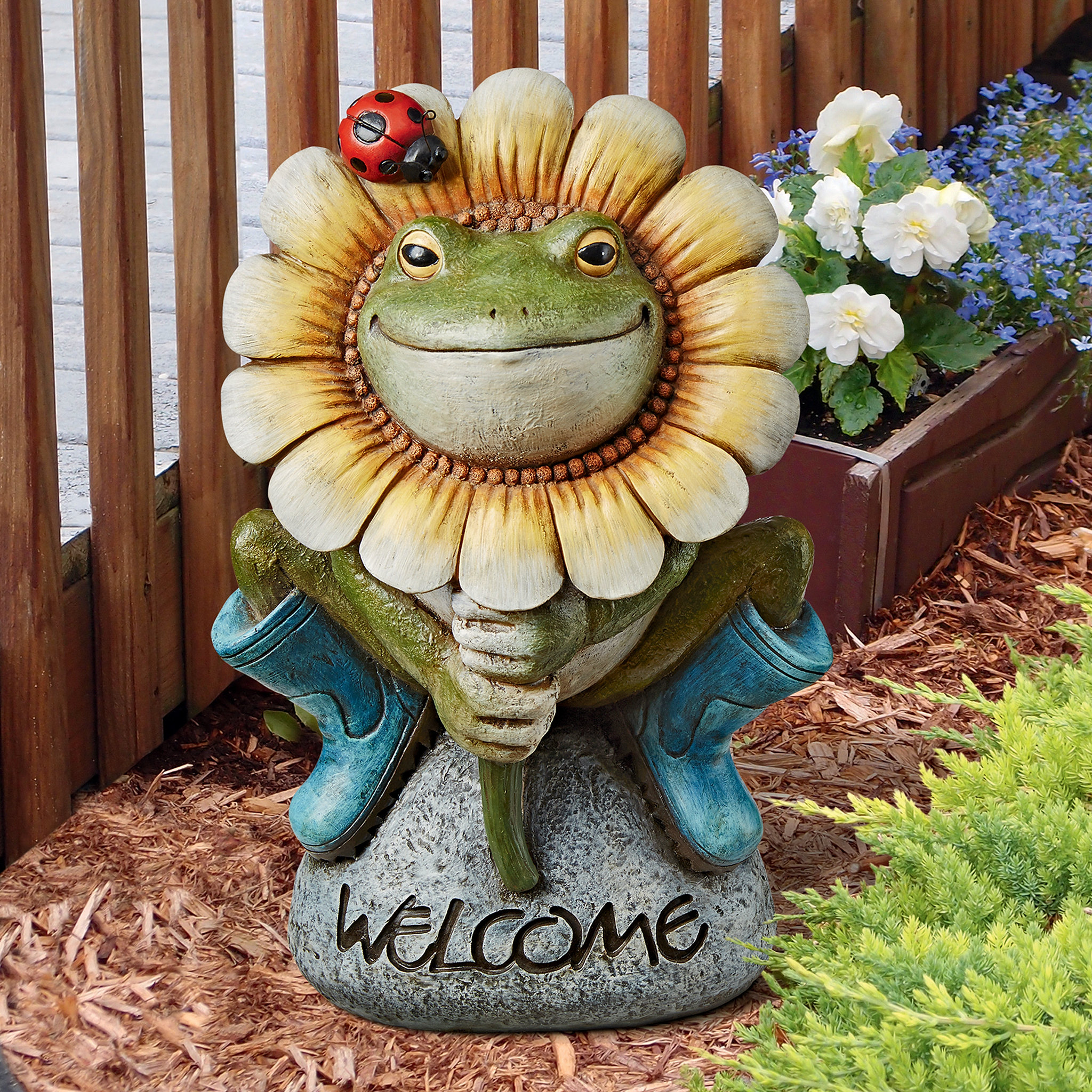 Design Toscano Flowery Frog Fun Welcome Statue & Reviews | Wayfair