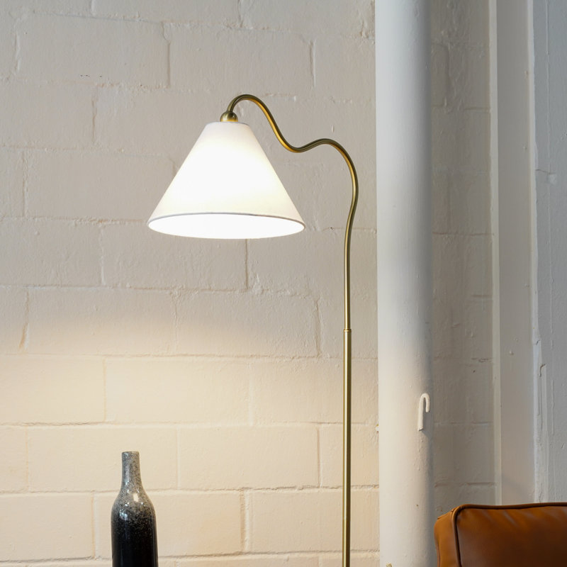 Mercer41 Stina 60" Brass Ring Base Curved Floor Lamp With Triangle ...