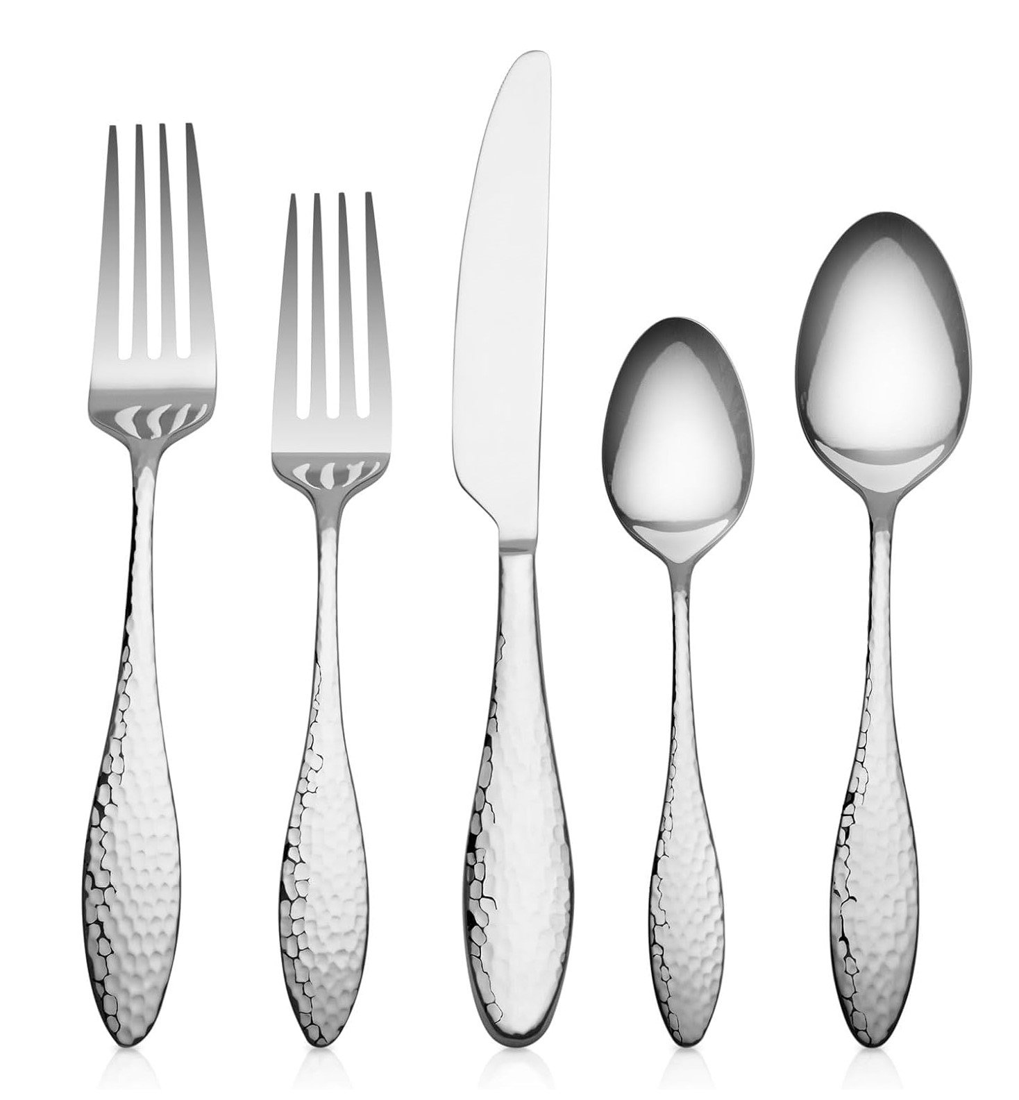 Ivy Bronx 20-Piece 18/10 Silverware Set, Hammered Flatware Set, Heavy ...