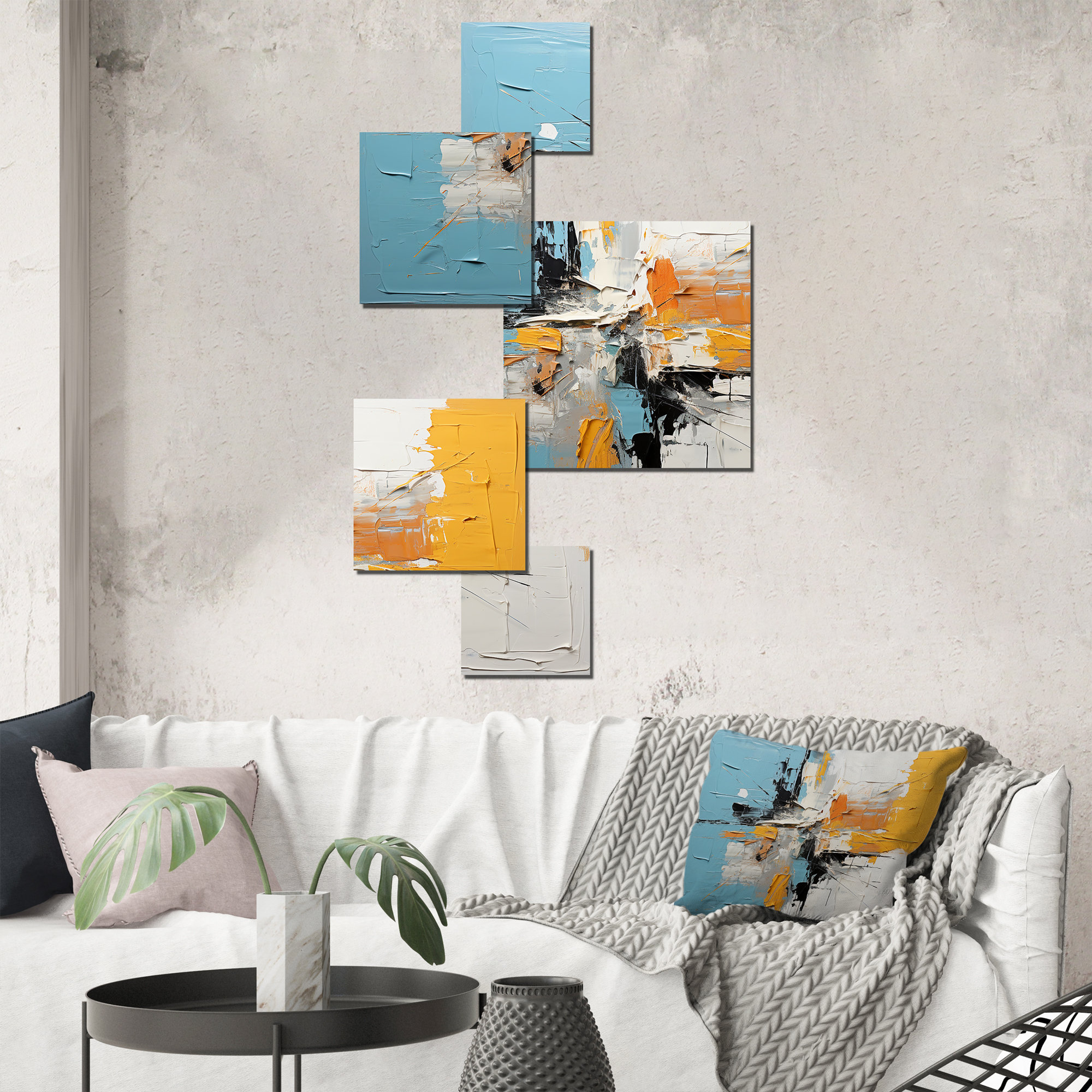 Ivy Bronx Blue And Yellow Paint Elegance III - Abstract Square Wall Art ...