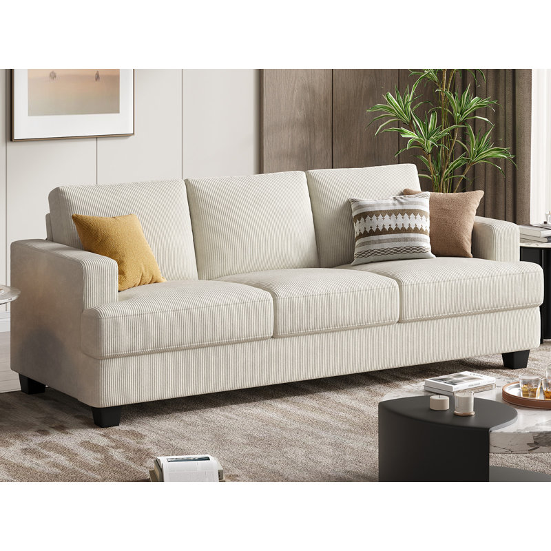 Ebern Designs 89 inch Corduroy Sofa Couch, 3 Seater Sofa With Square ...