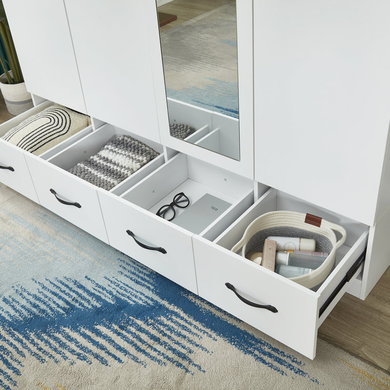 Latitude Run® Manufactured Wood Armoire with Mirror, White & Reviews ...