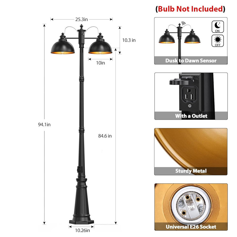 Canora Grey Cherfils Double-Head Farmhouse Outdoor Lamp Post Lights ...