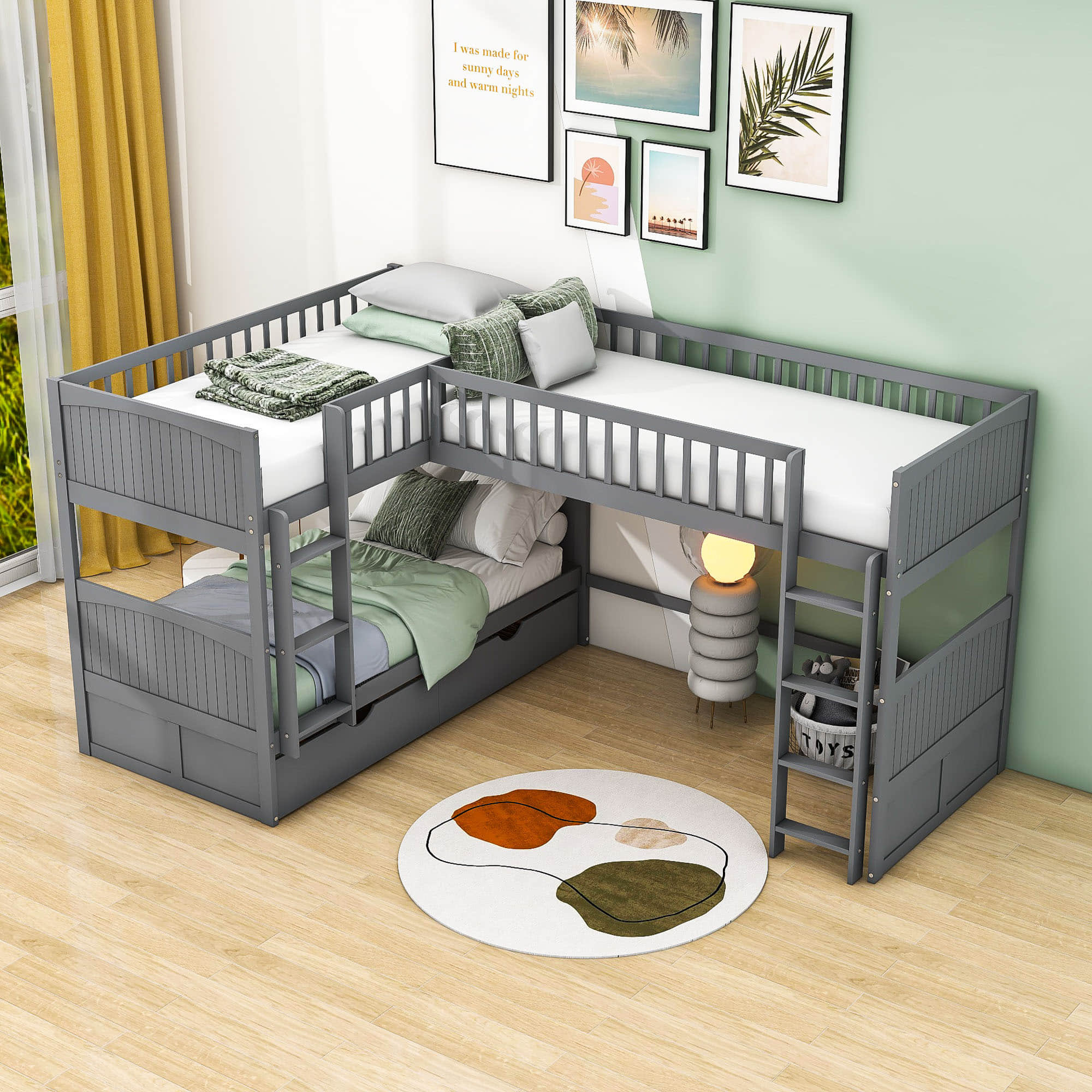 Harriet Bee Twin Over Twin & Twin 2 Drawer L-Shaped Bunk Beds | Wayfair