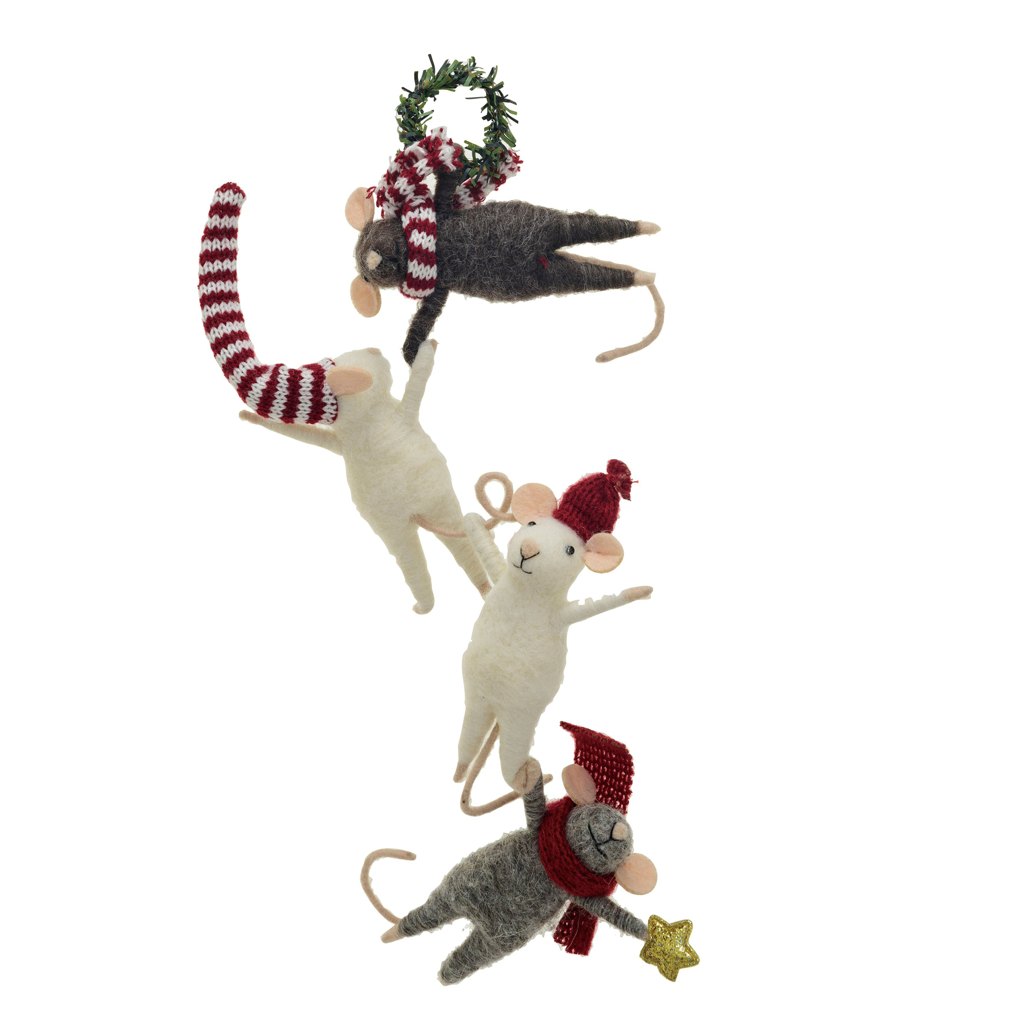The Holiday Aisle® Handmade Wool Felt Mice Hanging From Wreath Ornament ...