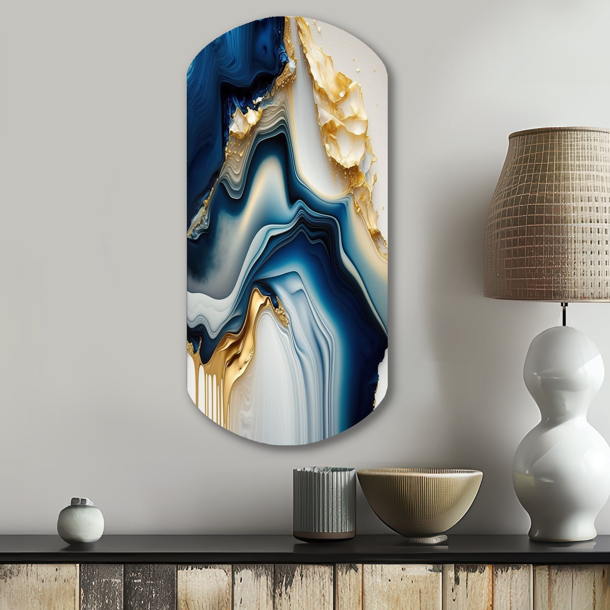 Design Art Abstract Geode Gold And Blue Marble II - Abstract Marble Cylinder Shape Asymmetric ...