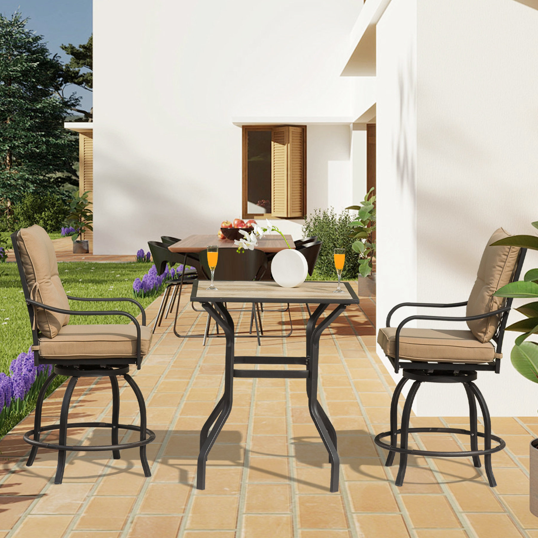 Lark Manor™ 3-Piece Metal Swivel Bar Height Outdoor Bistro Bar Dining ...