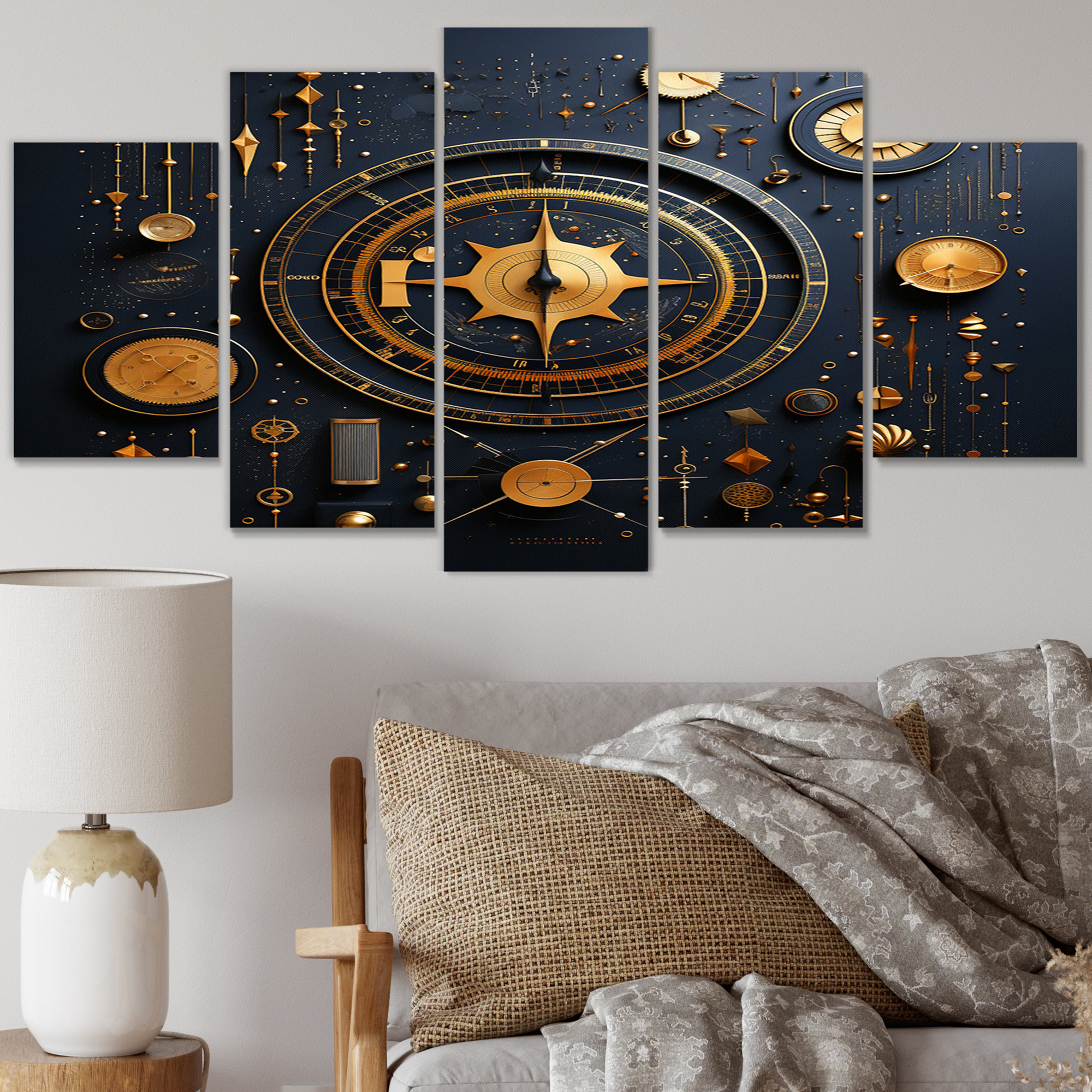 Ivy Bronx Ancient Compass Geometric In Gold And Blue III - Modern ...